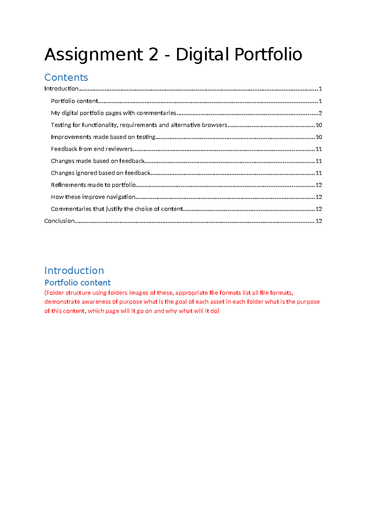 A2 Digital Portfolio template answers - Assignment 2 - Digital ...