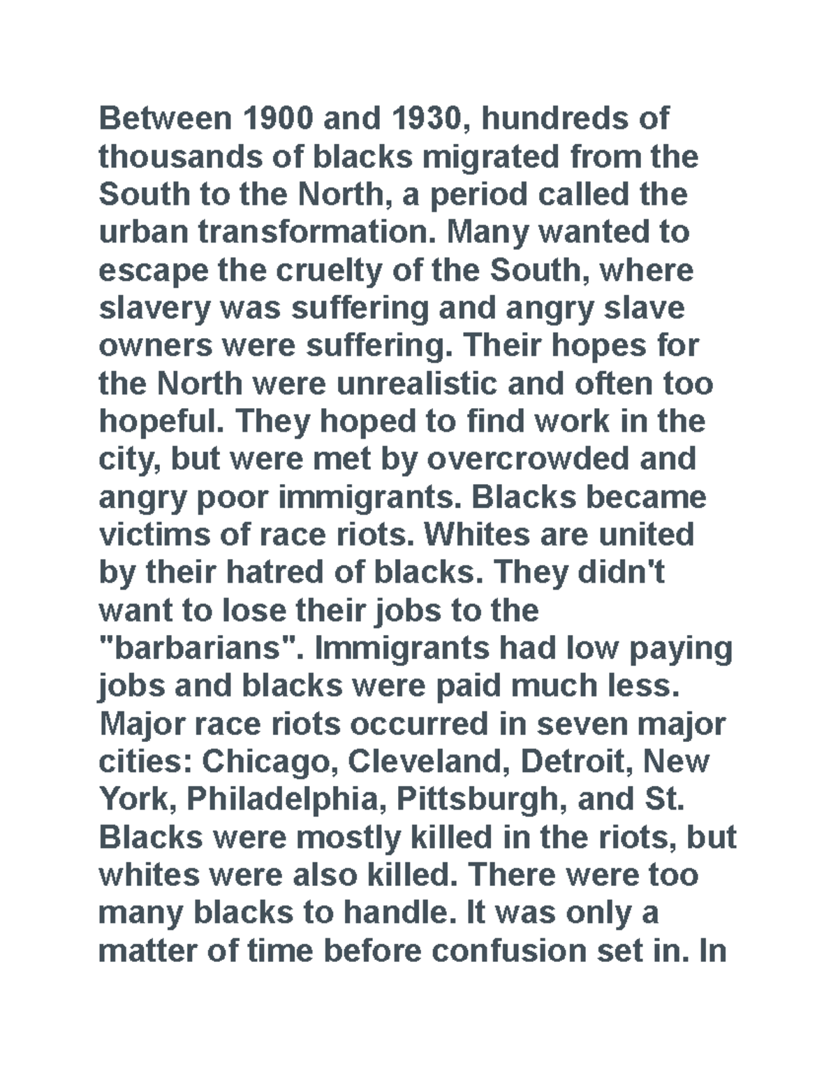 African-American Crime Cause and Effect - Between 1900 and 1930 ...