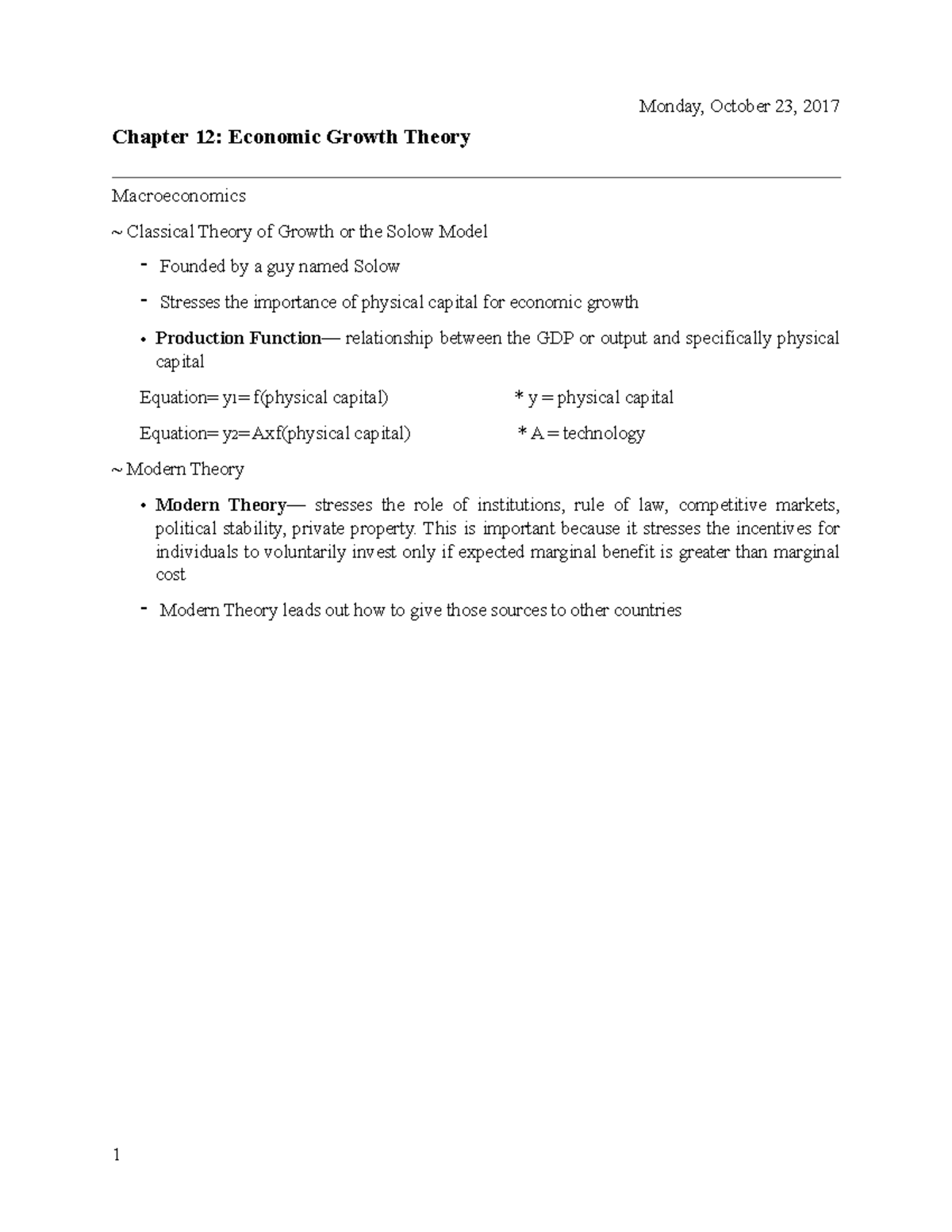 Chapter 12- Economic Growth Theory - Monday, October 23, 2017 Chapter ...