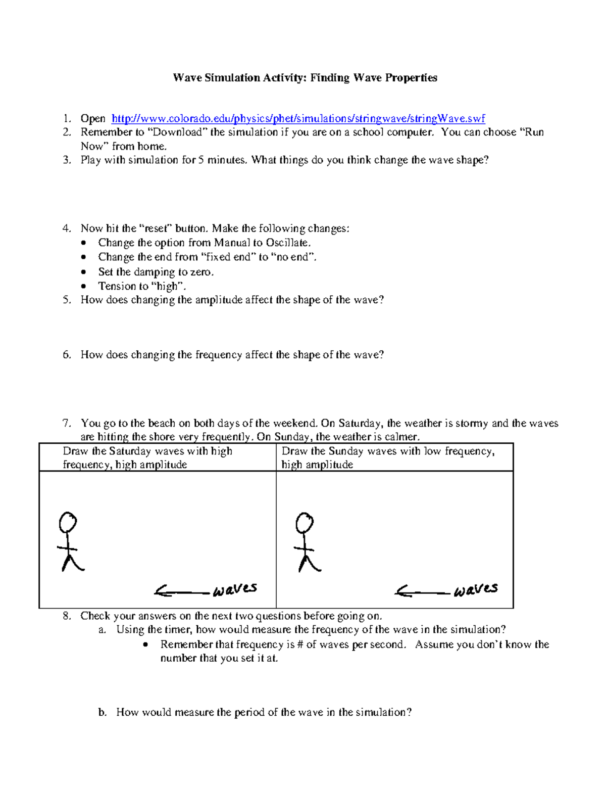 Wave on a string simulation V2 - Wave Simulation Activity: Finding Wave ...