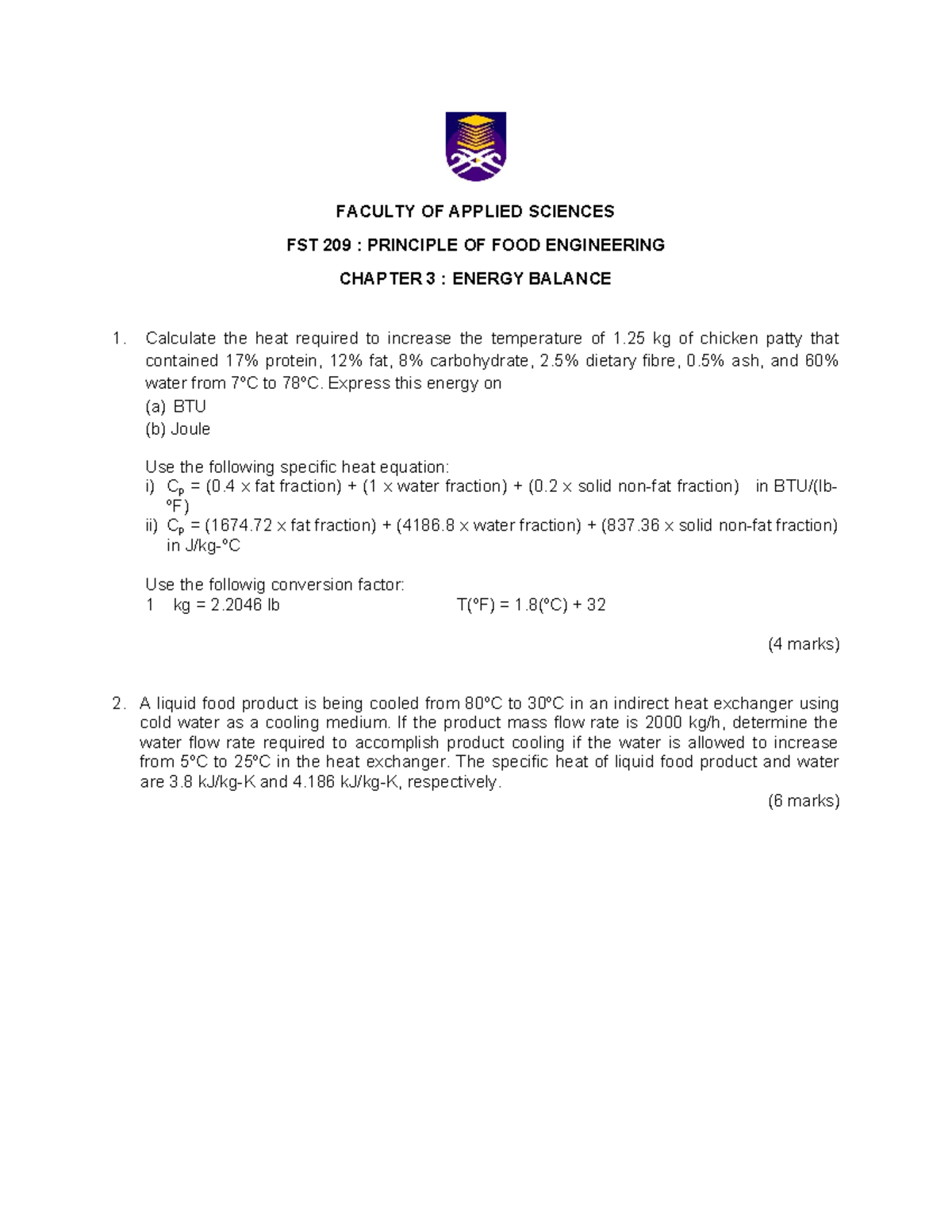 Extra Tutorial 3 - FACULTY OF APPLIED SCIENCES FST 209 : PRINCIPLE OF ...