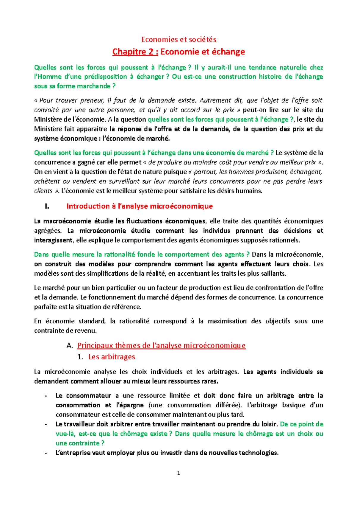Économie et échange - Economies et sociétés Chapitre 2 : Economie et ...