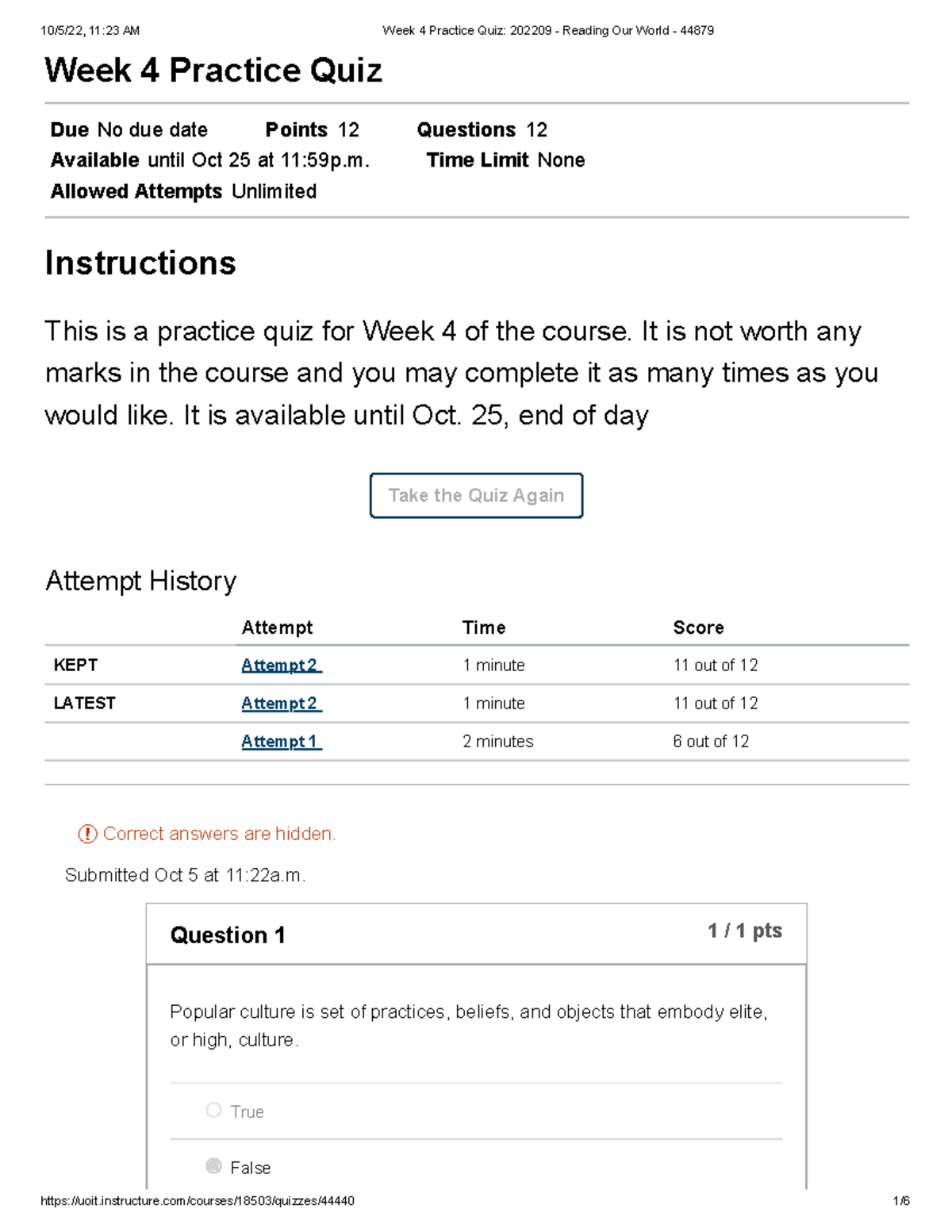 Week 4 Practice Quiz 202209 - Reading Our World - 448791 - Week 4 Practice Quiz Due No due date ...