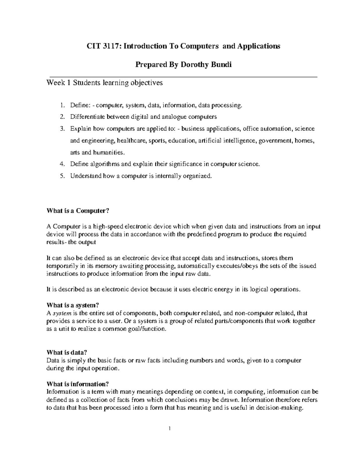CIT 3117 Intoduction To Computers and Applications Manual - CIT 3117 ...