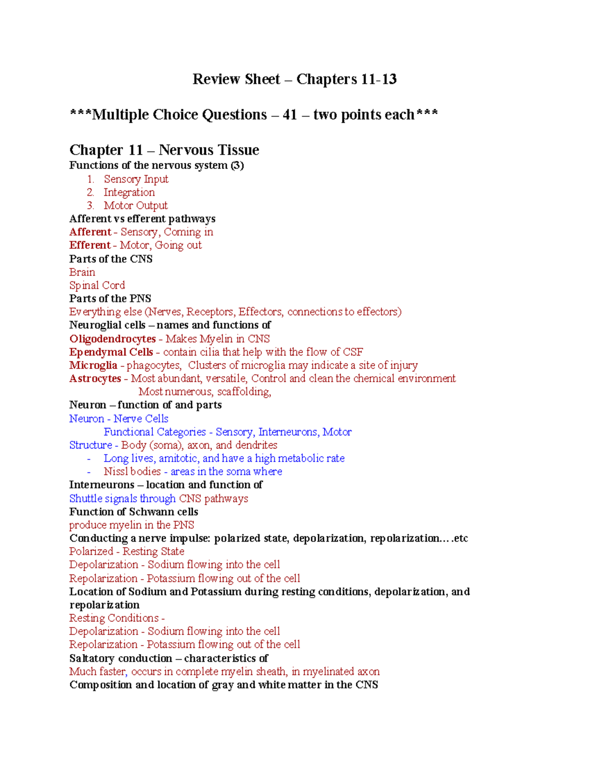 Review Sheet Chapter 11-13 - Review Sheet – Chapters 11- Multiple ...