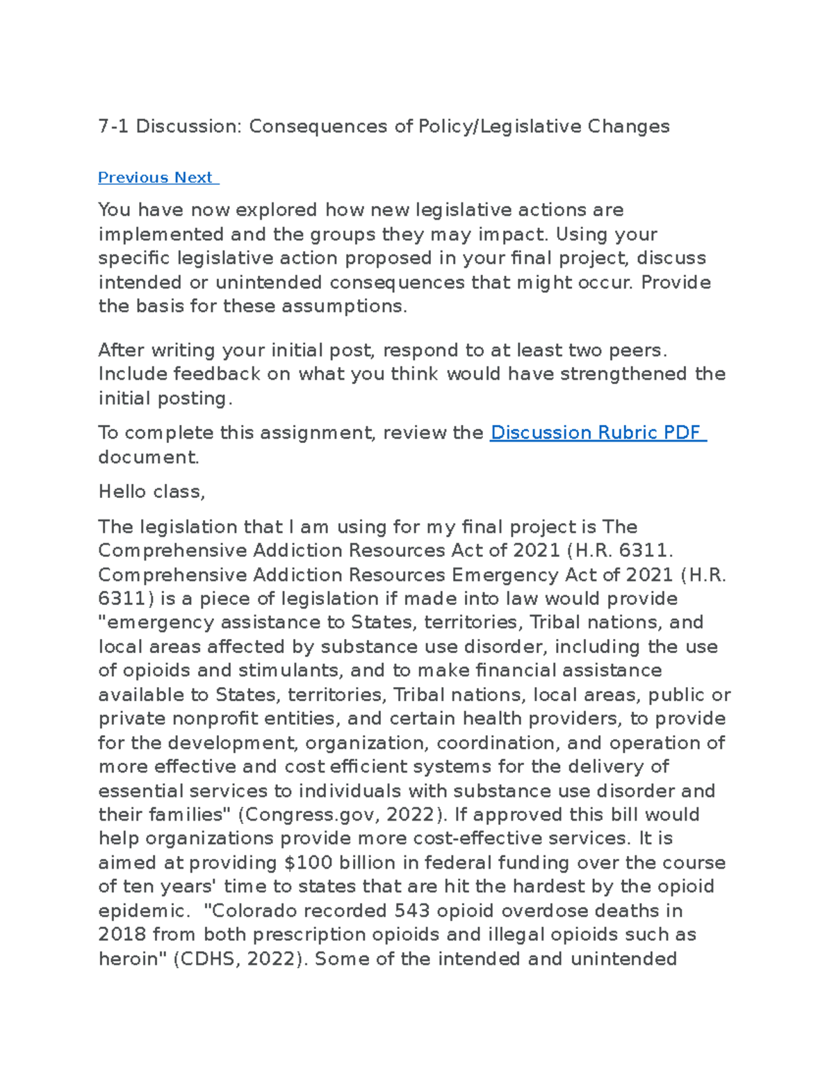 Week 7 Discussion Question Public Policy and Advocacy - HSE330 - SNHU ...