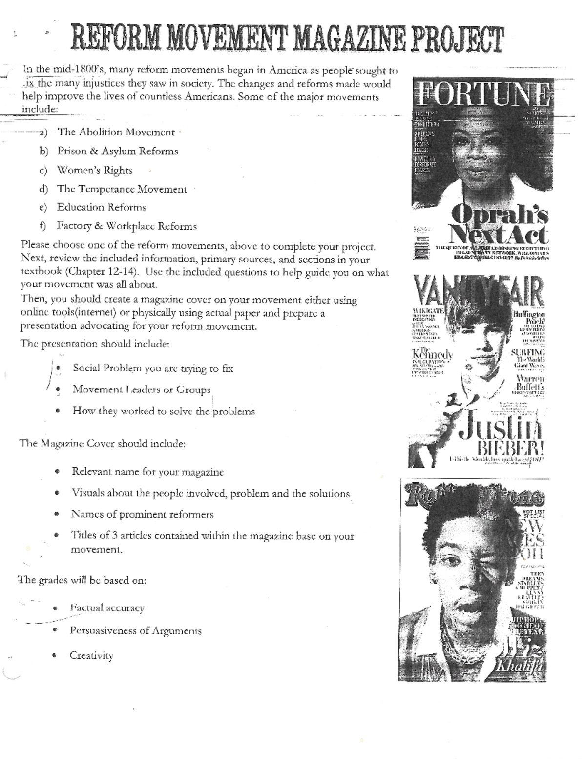 Reform Movement Project - Studocu