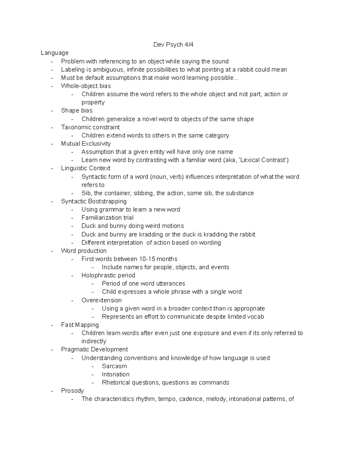 Developmental Psych 4/4 - Dev Psych 4/ Language Problem with ...