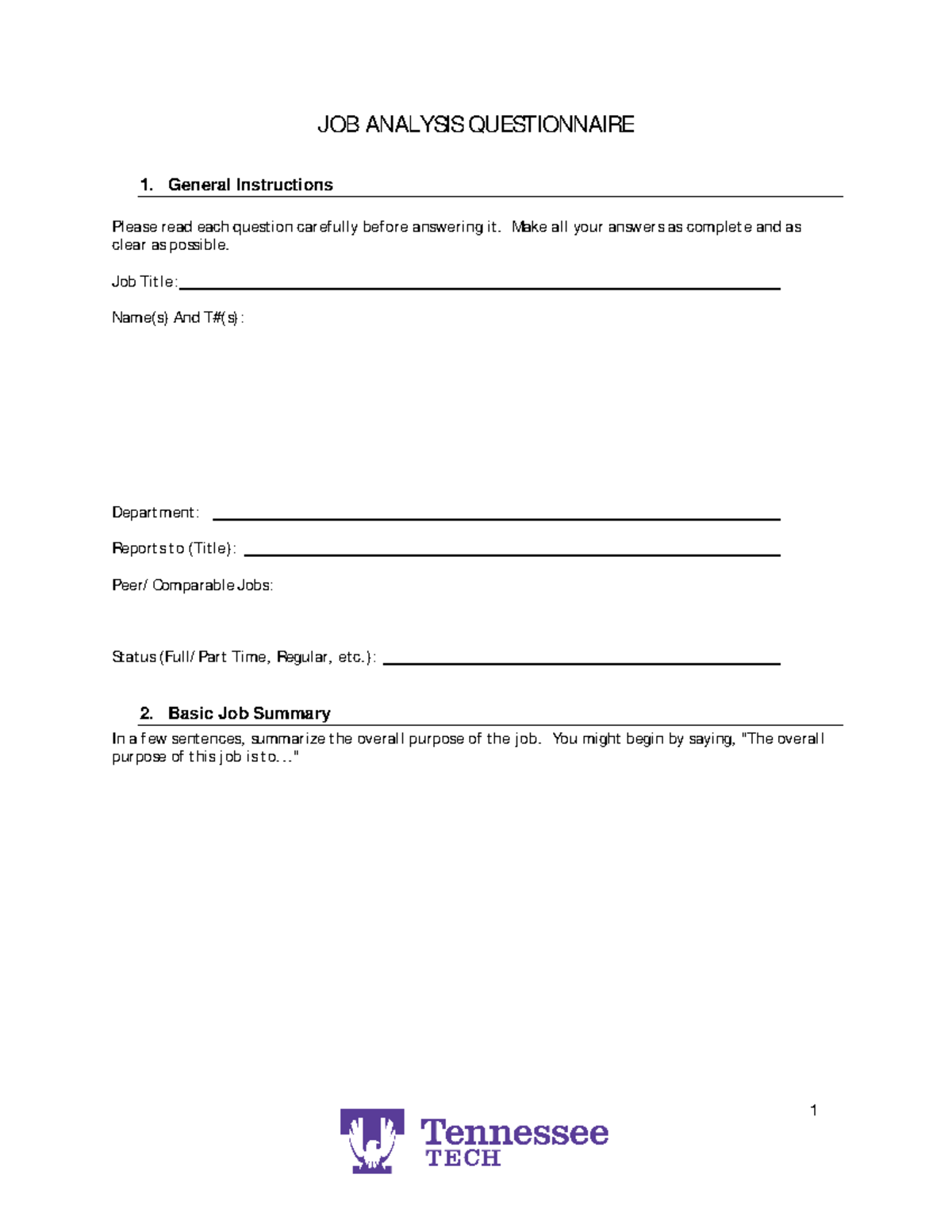 Job Analysis Questionaire - 1. General Instructions Please read each ...