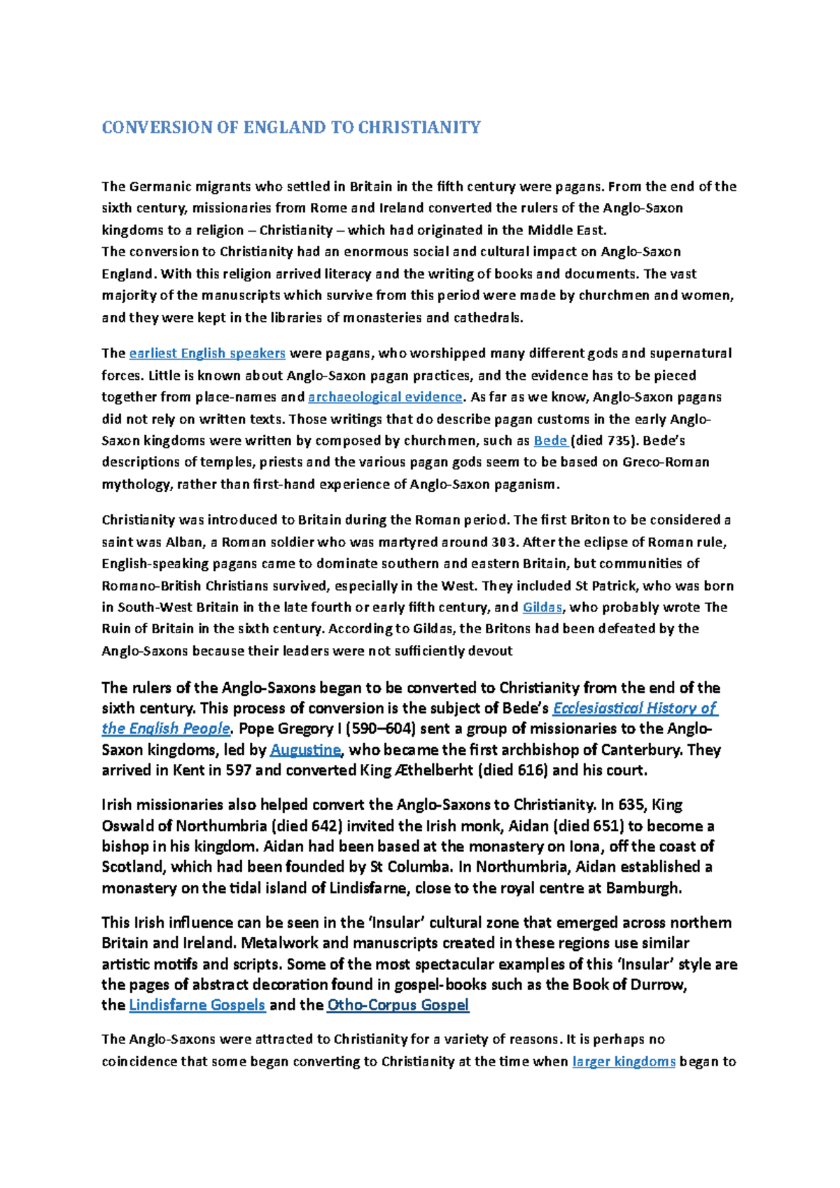Conversion OF England TO Christianity - CONVERSION OF ENGLAND TO ...