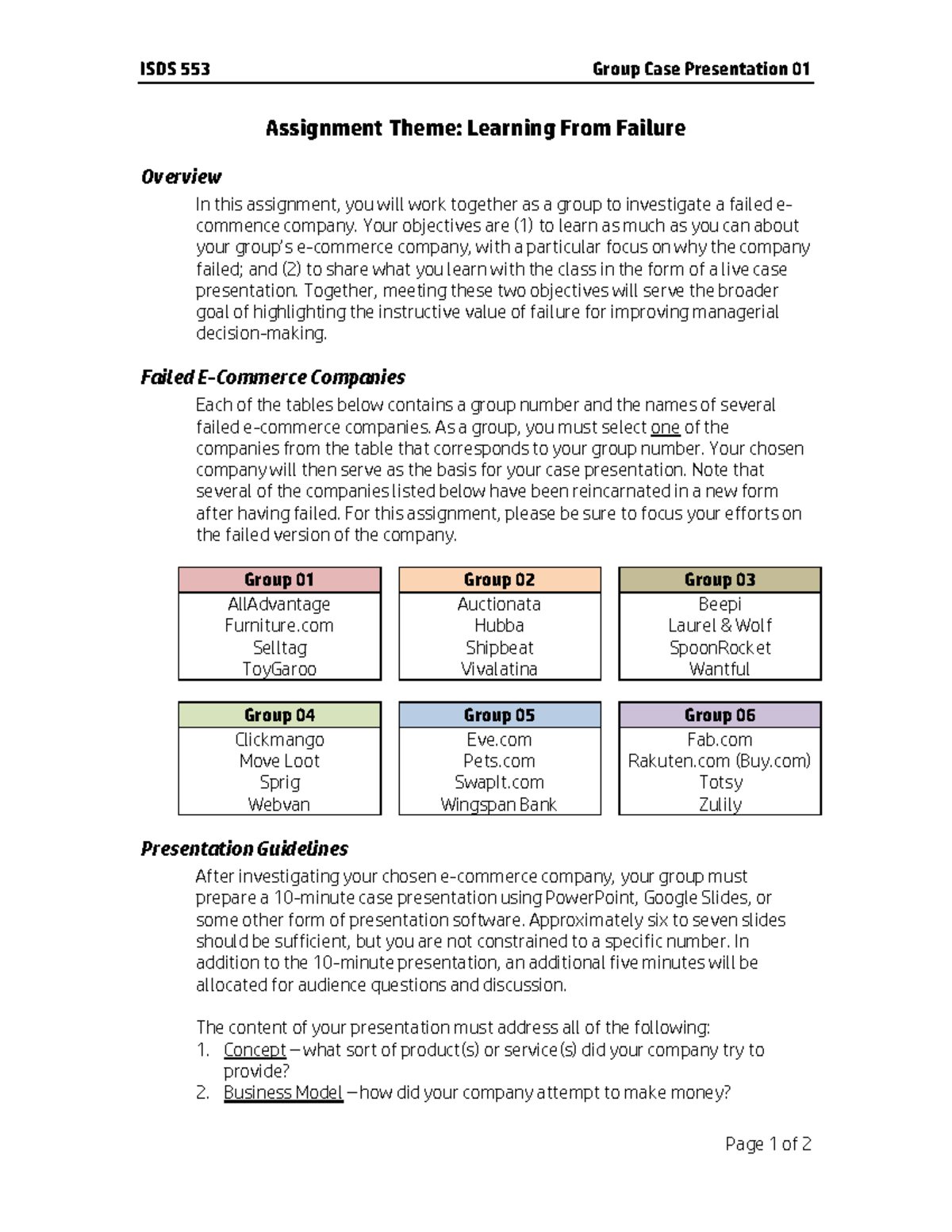 Group Case Presentation 01 - Overview & Instructions - ISDS 553 Group ...