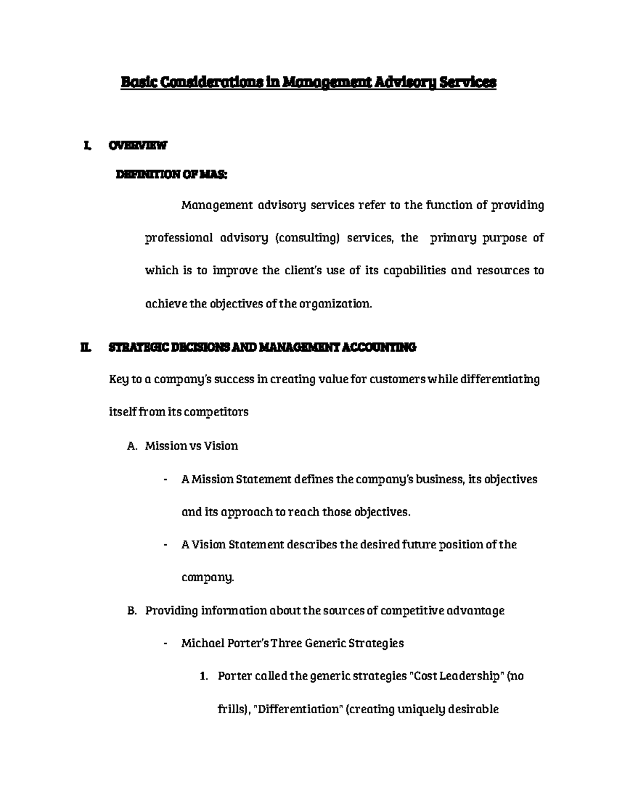 Basic Considerations in Management Advisory Services - OVERVIEW ...