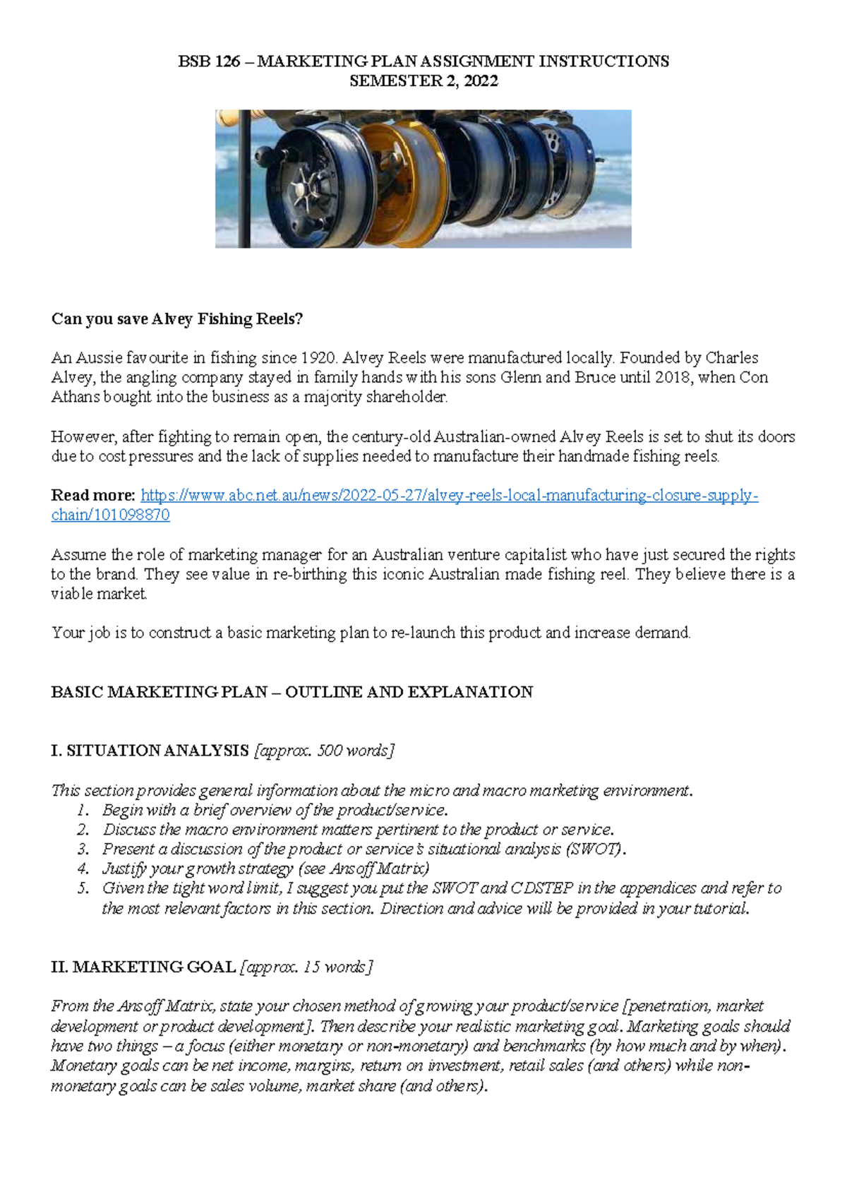 BSB 126 Marketing Plan Instructions - BSB 126 – MARKETING PLAN ASSIGNMENT INSTRUCTIONS SEMESTER ...