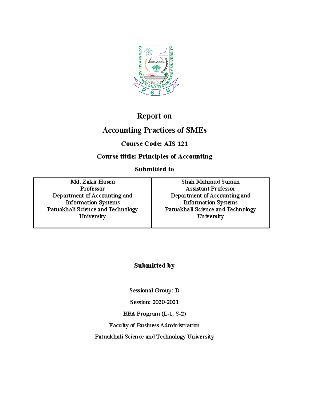 AIS122 Report - sessional - Report on Accounting Practices of SMEs ...