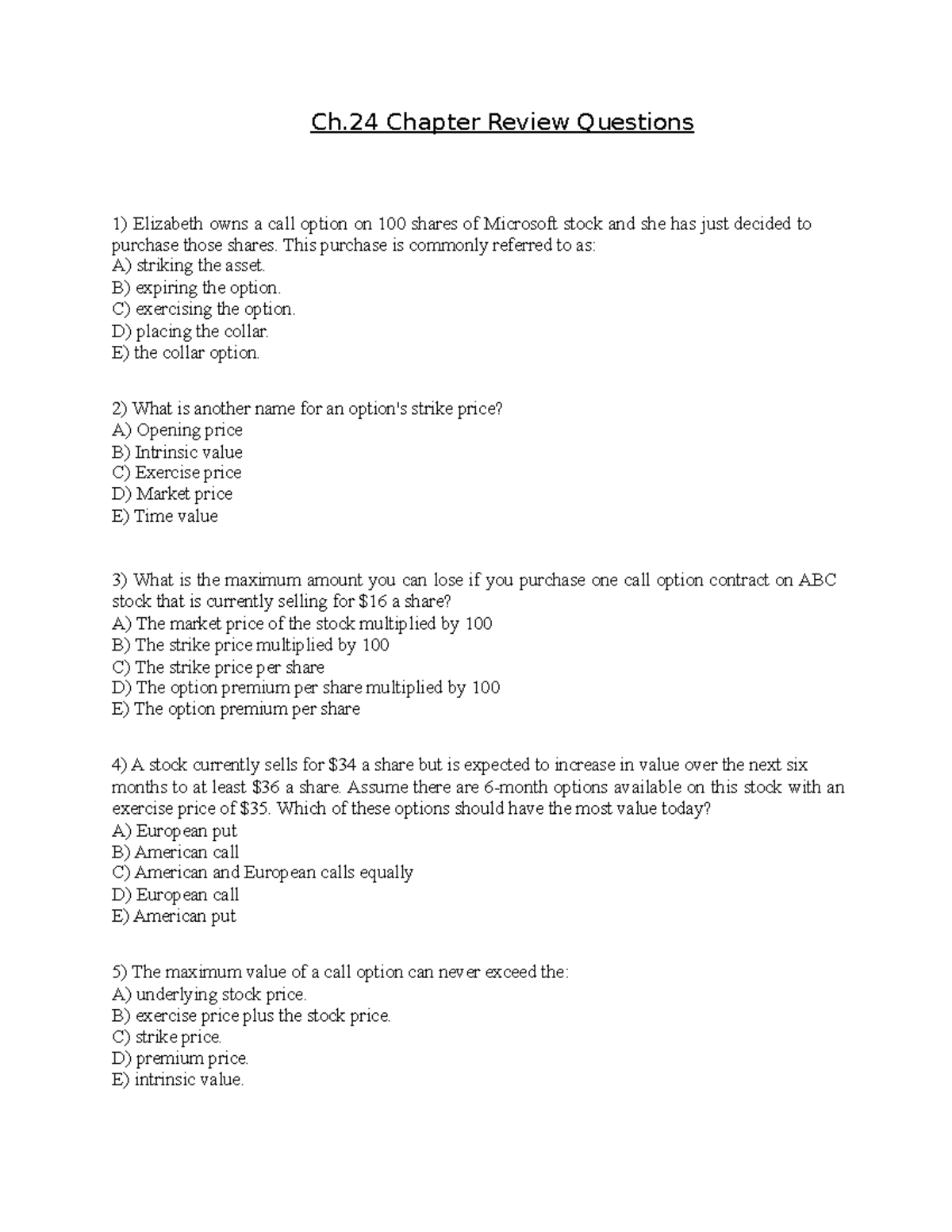 FIN 4001 - Chapter 24 Review Questions - Ch Chapter Review Questions ...