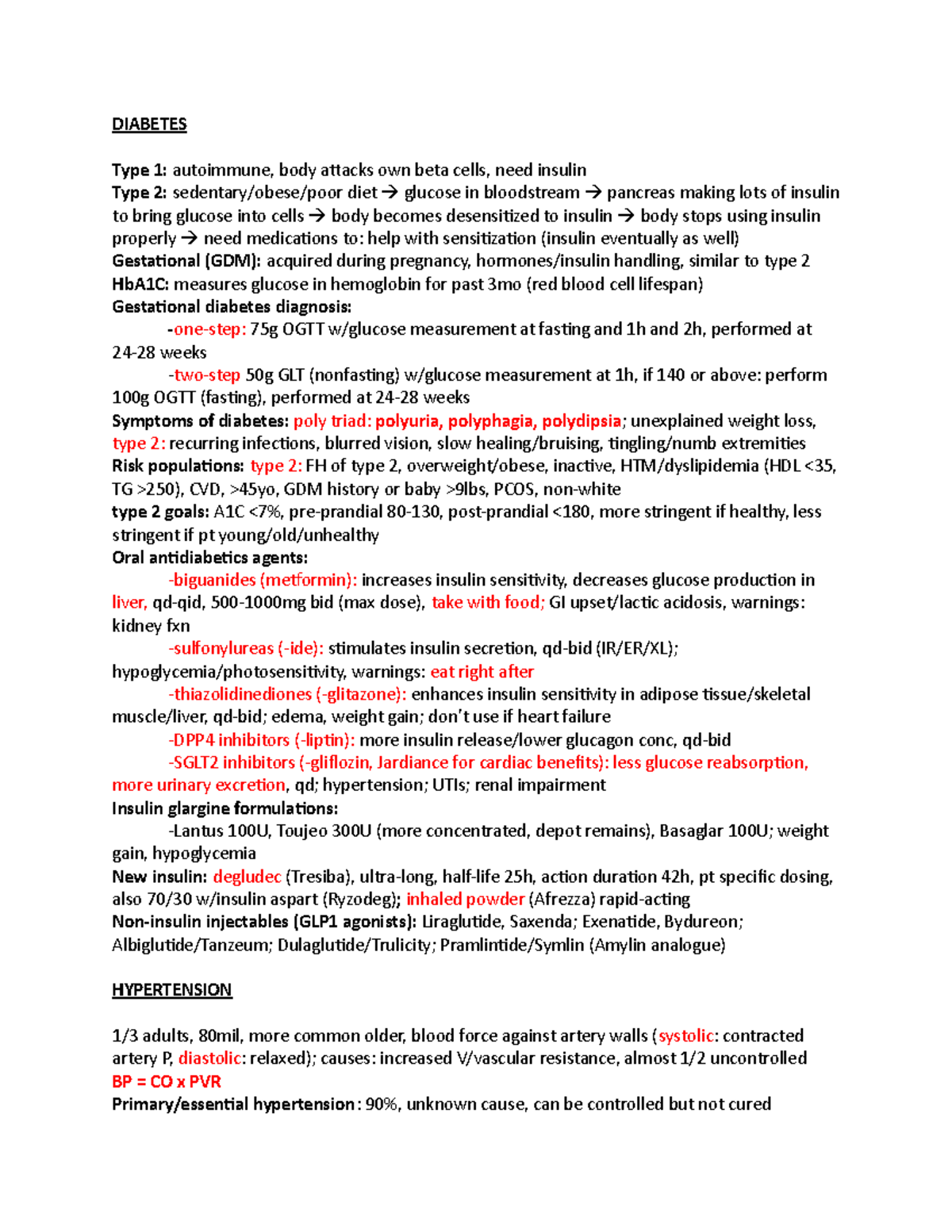 IPC II EXAM 1 Study Guide - DIABETES Type 1: autoimmune, body attacks ...