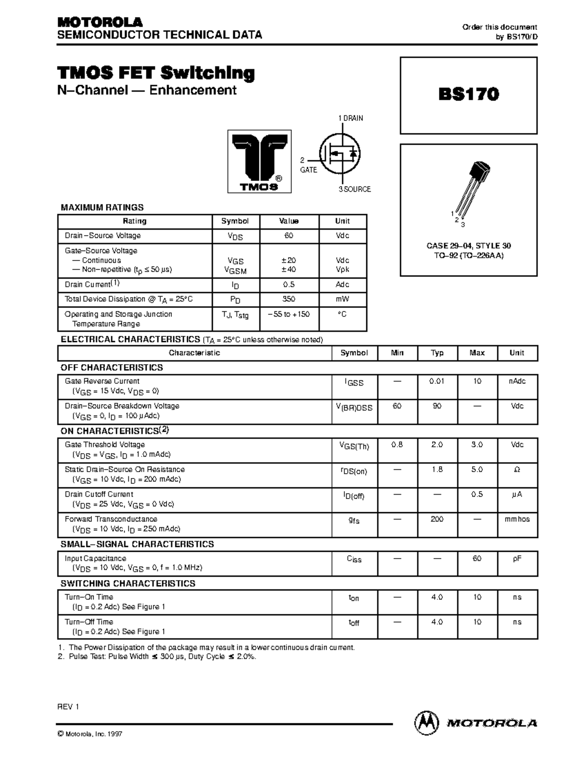 BS170 - Consulta - Motorola Small–Signal Transistors, FETs and Diodes ...