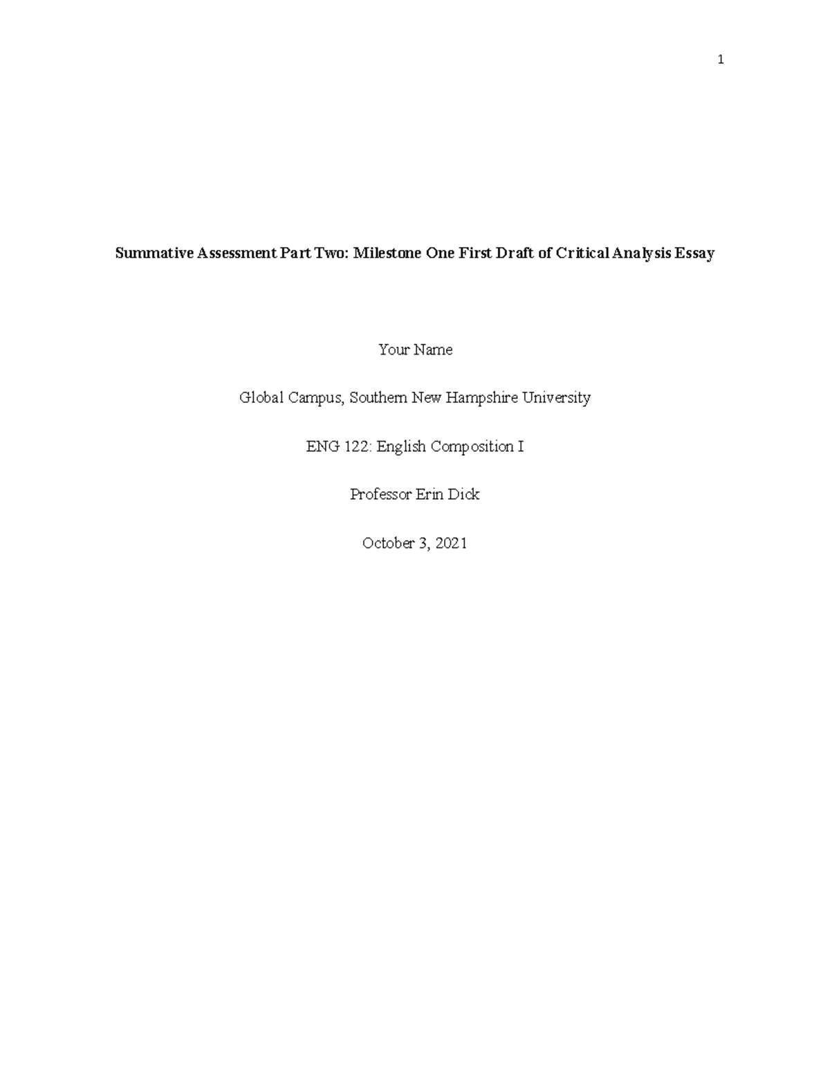 5-4 Summative Assessment Part Two Milestone One First Draft of Critical ...