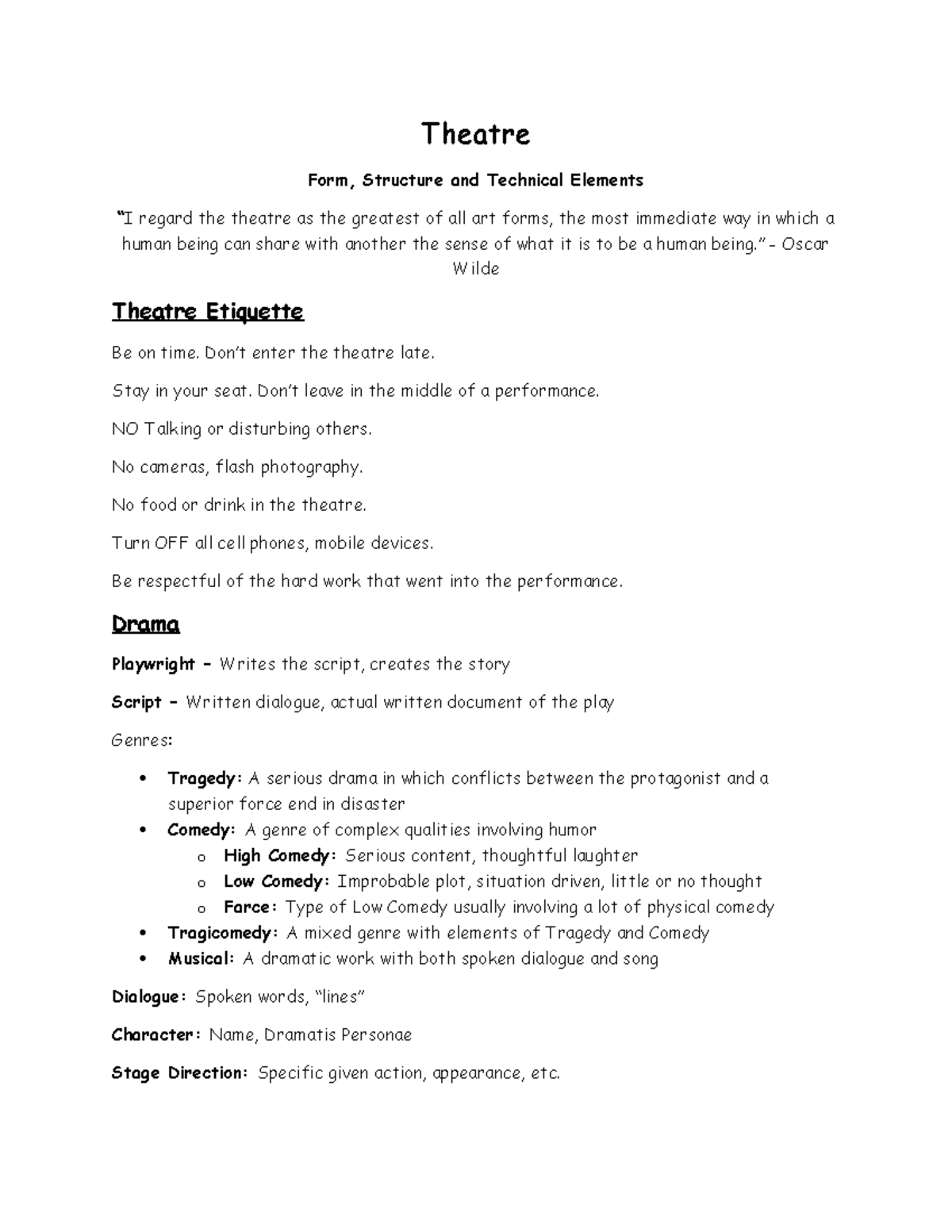 Theatre Terminology - Theatre Form, Structure and Technical Elements “I ...