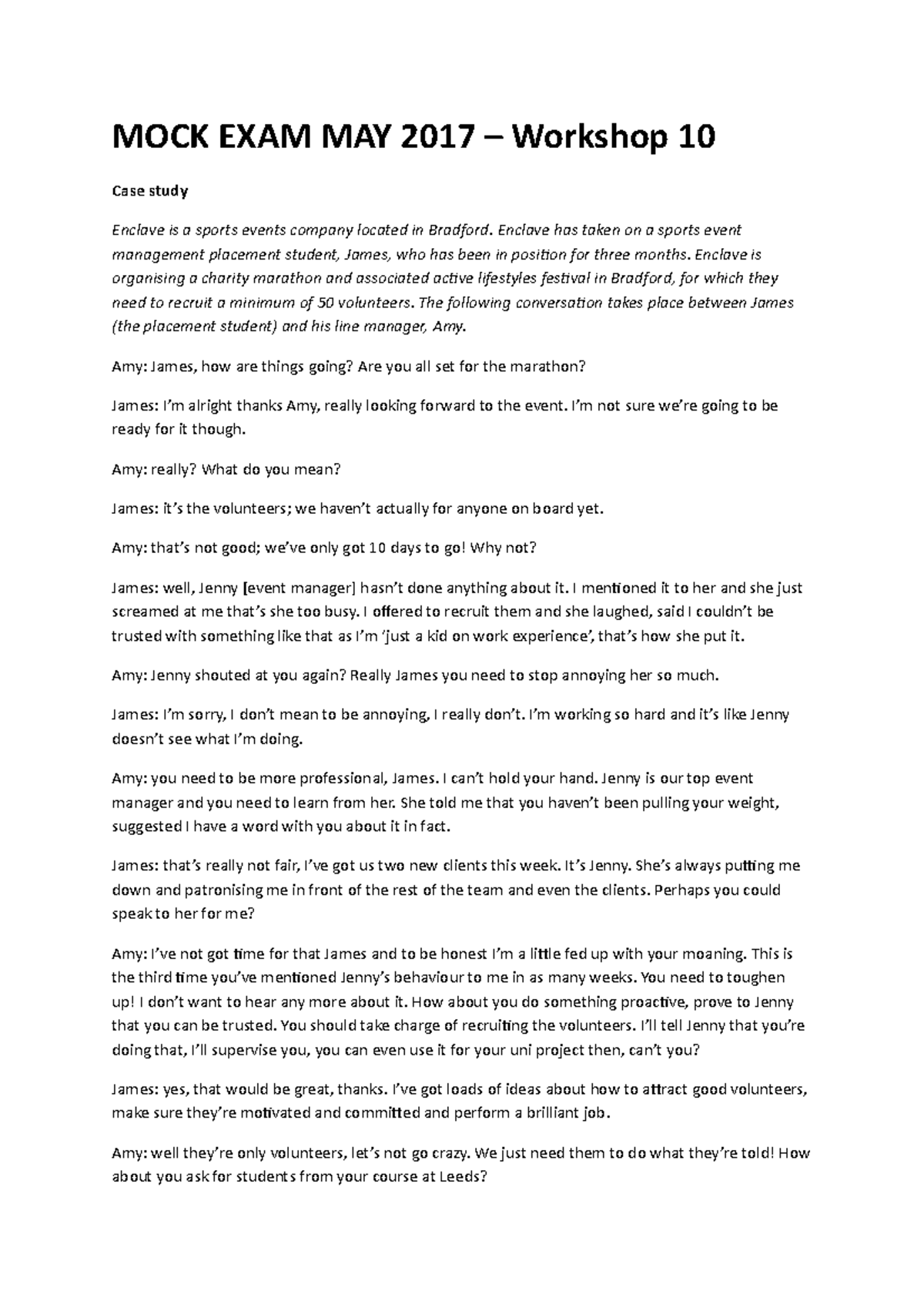 CS 4 - Mock Case Study - mock - MOCK EXAM MAY 2017 – Workshop 10 Case ...