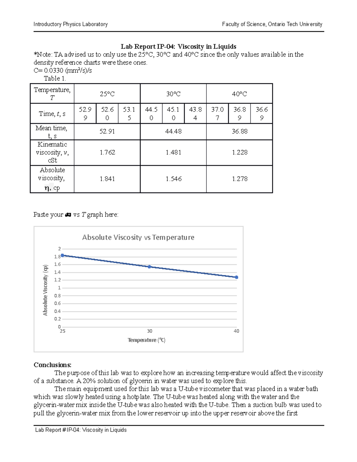 Lab 4 Viscosity - Introductory Physics Laboratory Faculty of Science ...