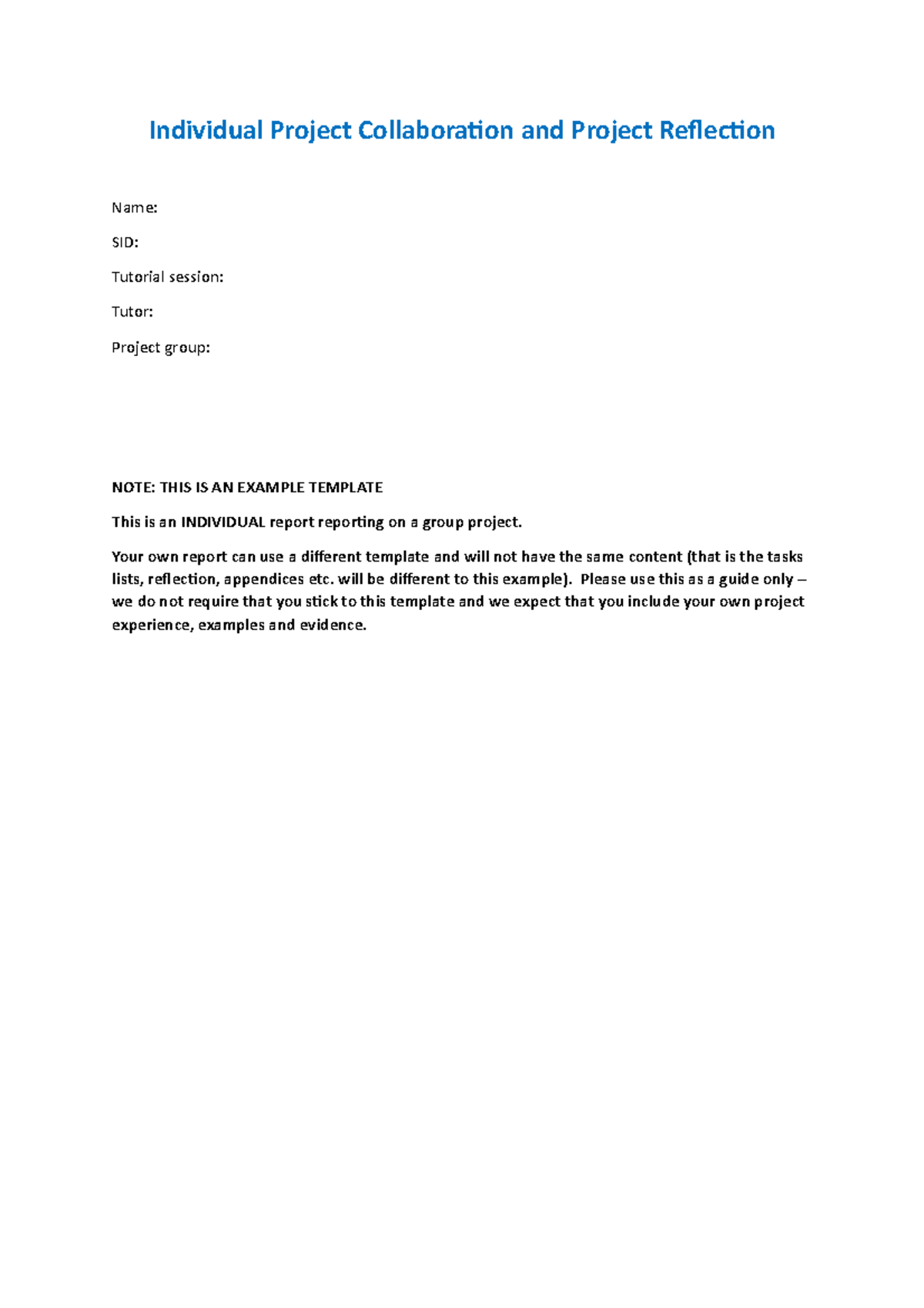 A2021 Collaboration Report Template Update - Individual Project ...