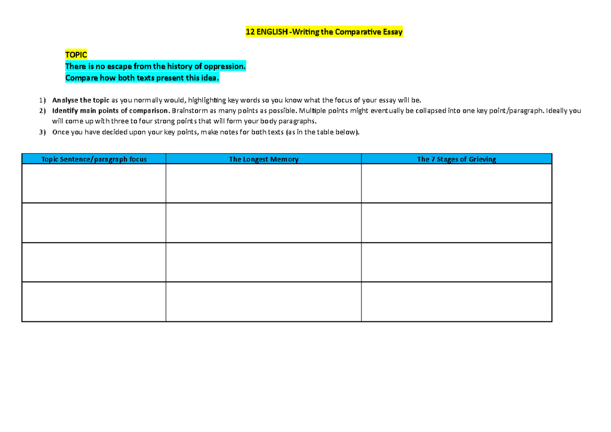 12 2021 Writing a Trial Comparative essay - 12 ENGLISH -Writing the ...