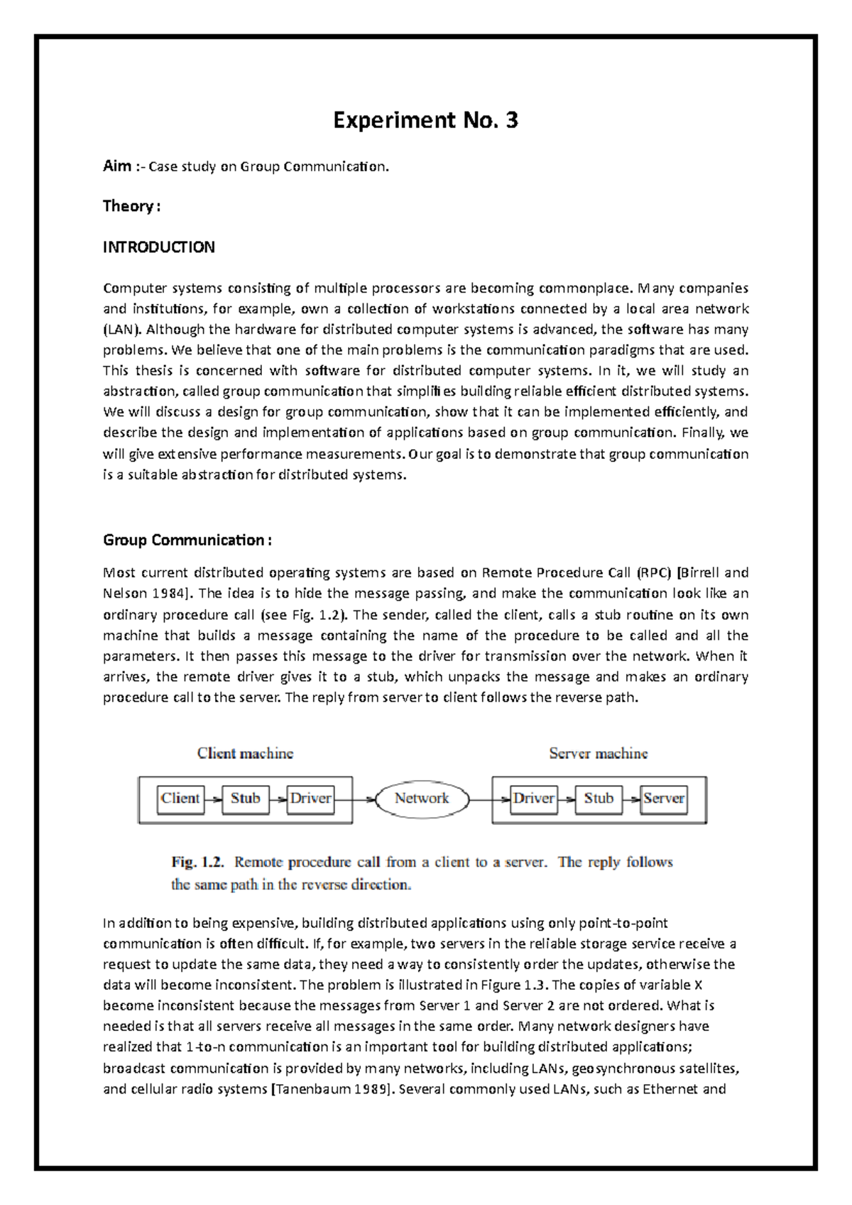 DC EXP 3 - Distributed Computing Experiment - Experiment No. 3 Aim :- Case study on Group - Studocu