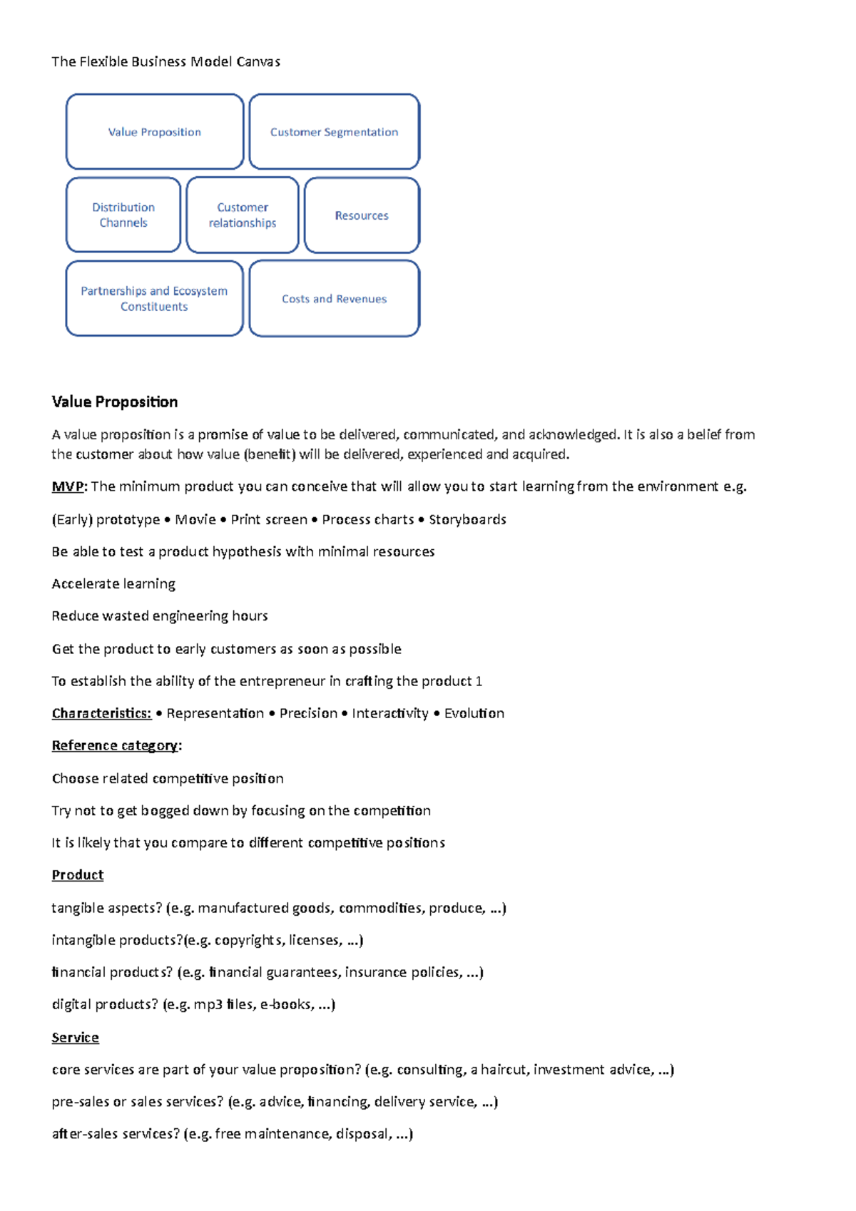 MGMT3342 - Lecture notes 1-7 - The Flexible Business Model Canvas Value ...