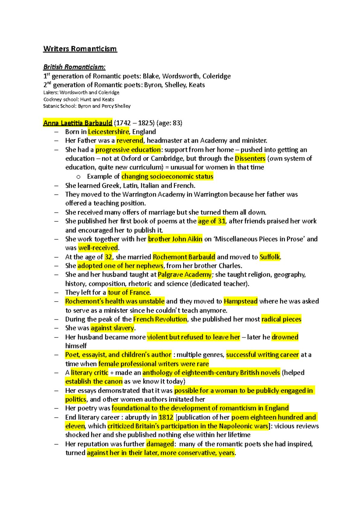 Summary Writers Romanticism Writers Romanticism British Romanticism