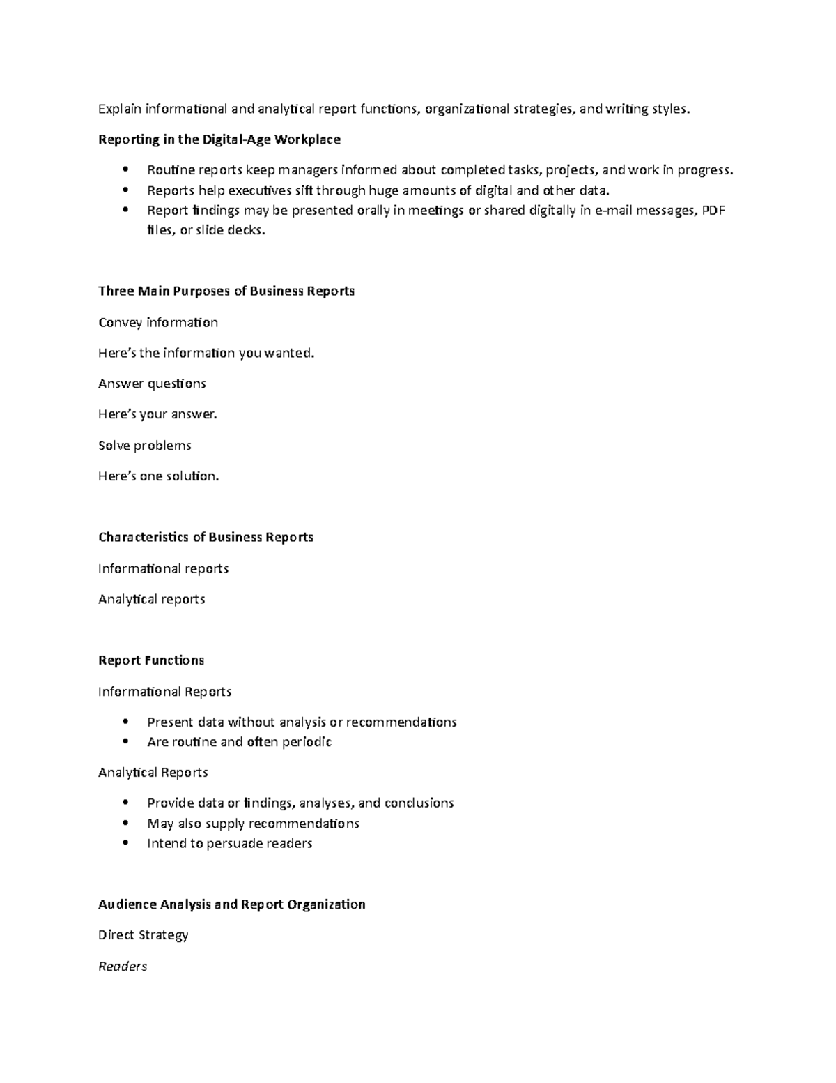 Lecture Notes 9 - Explain informational and analytical report functions ...