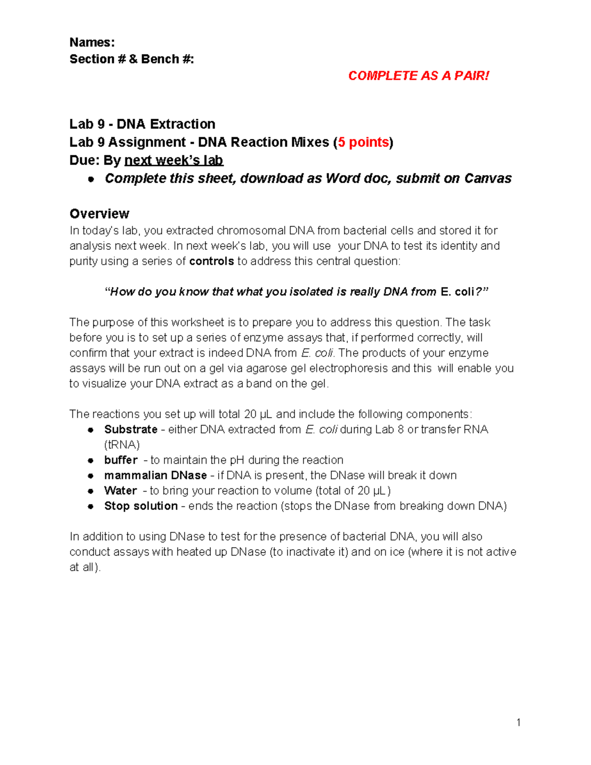 BIO 1912 Lab 9 Postlab - Names: Section # & Bench #: COMPLETE AS A PAIR ...