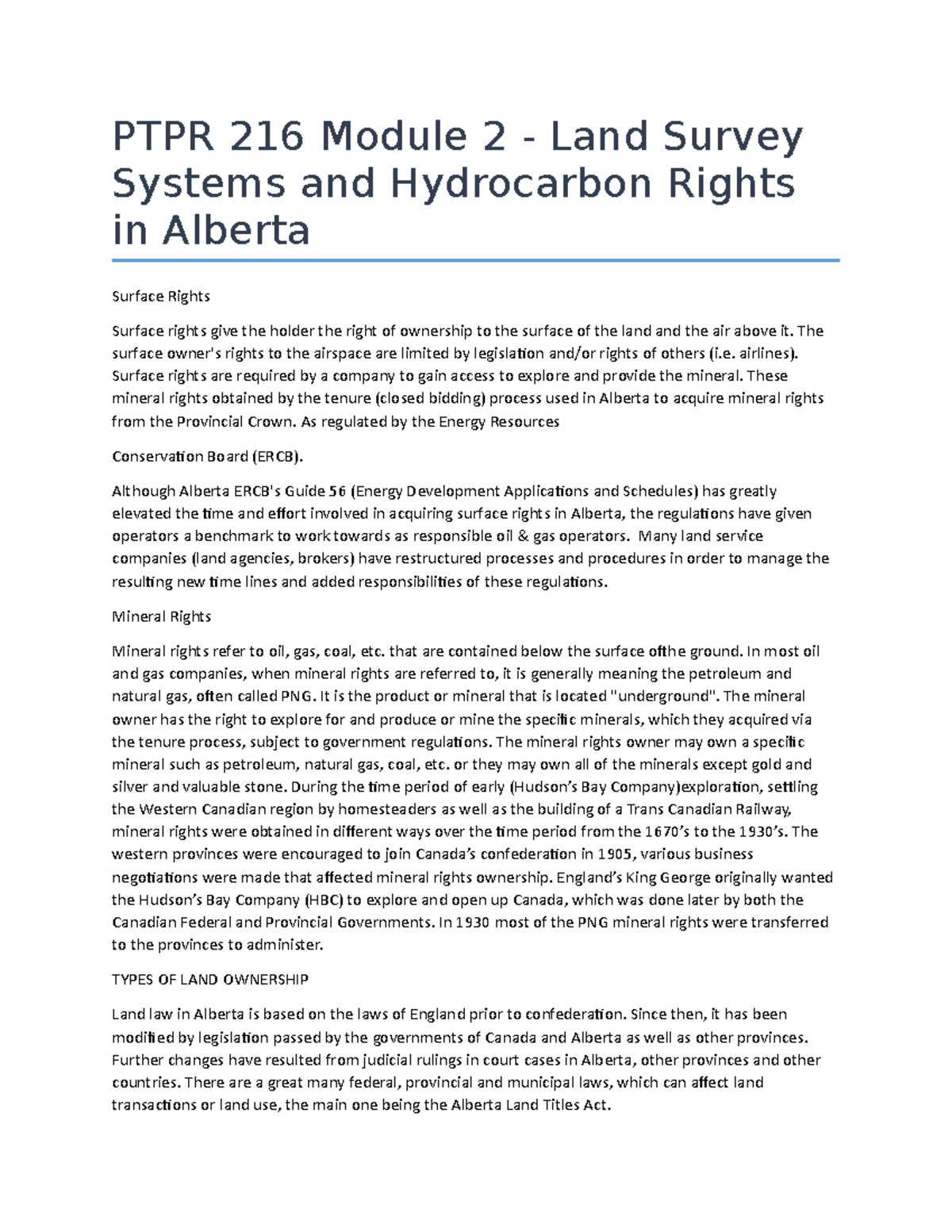 PTPR 216 Module 2 surface rights - PTPR 216 Module 2 - Land Survey ...
