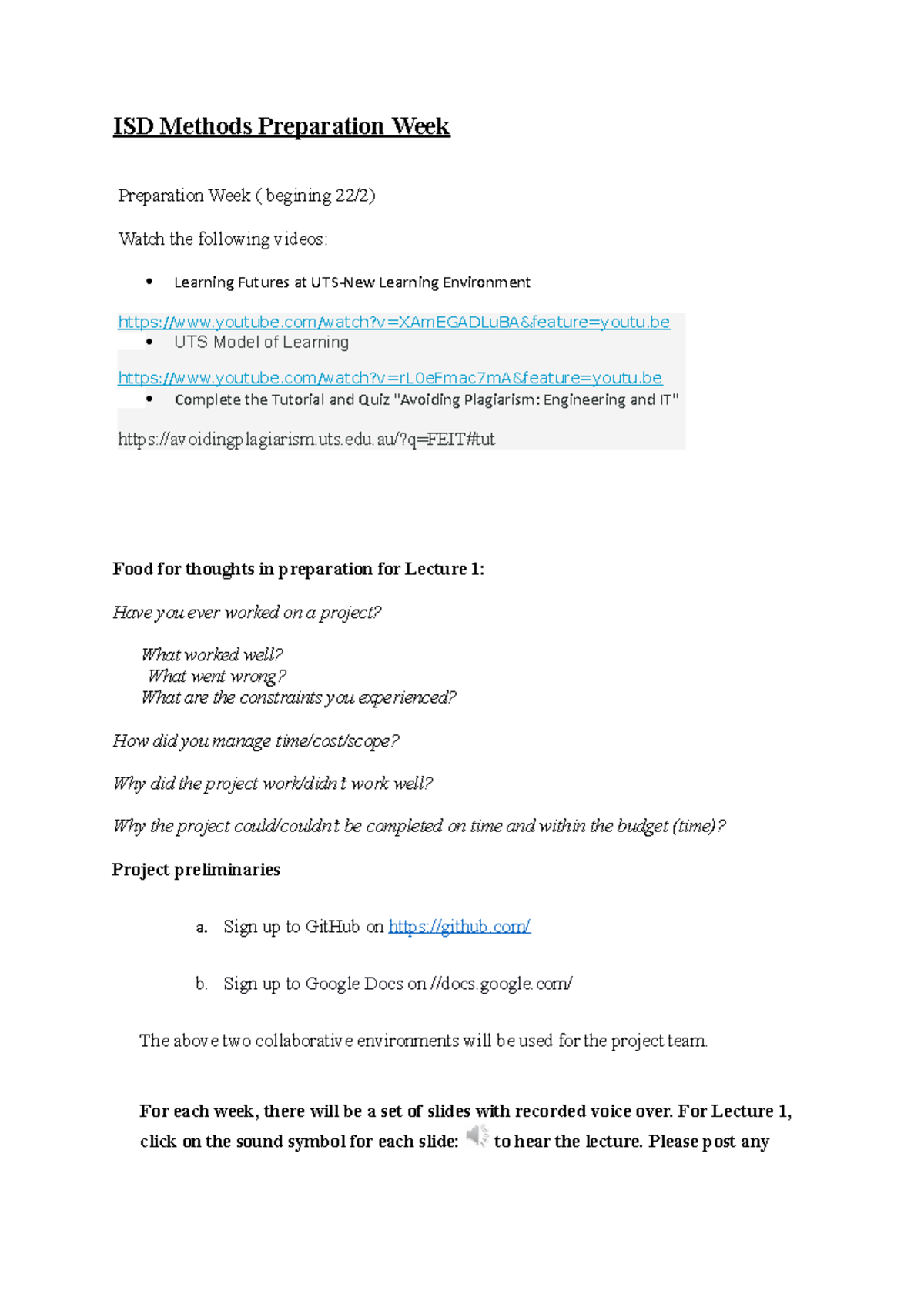 Preparation Week 0 - ISD Methods Preparation Week Preparation Week ...