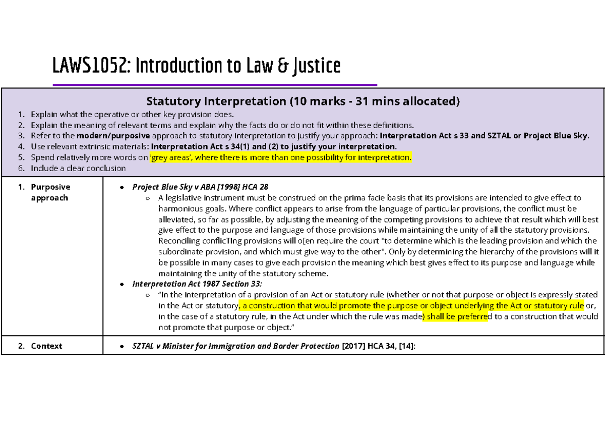 LAWS1052 Exam Revision Notes - LAWS1052: Introduction to Law & Justice ...