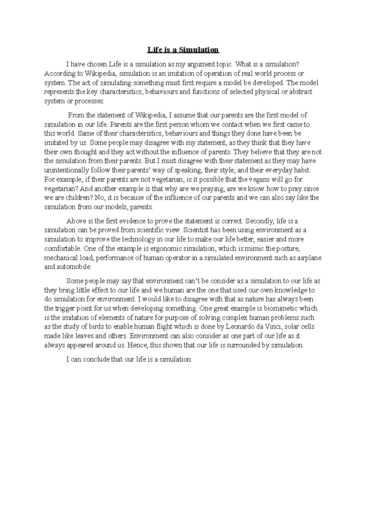 Life is a Simulation - tutorial - Life is a Simulation I have chosen ...