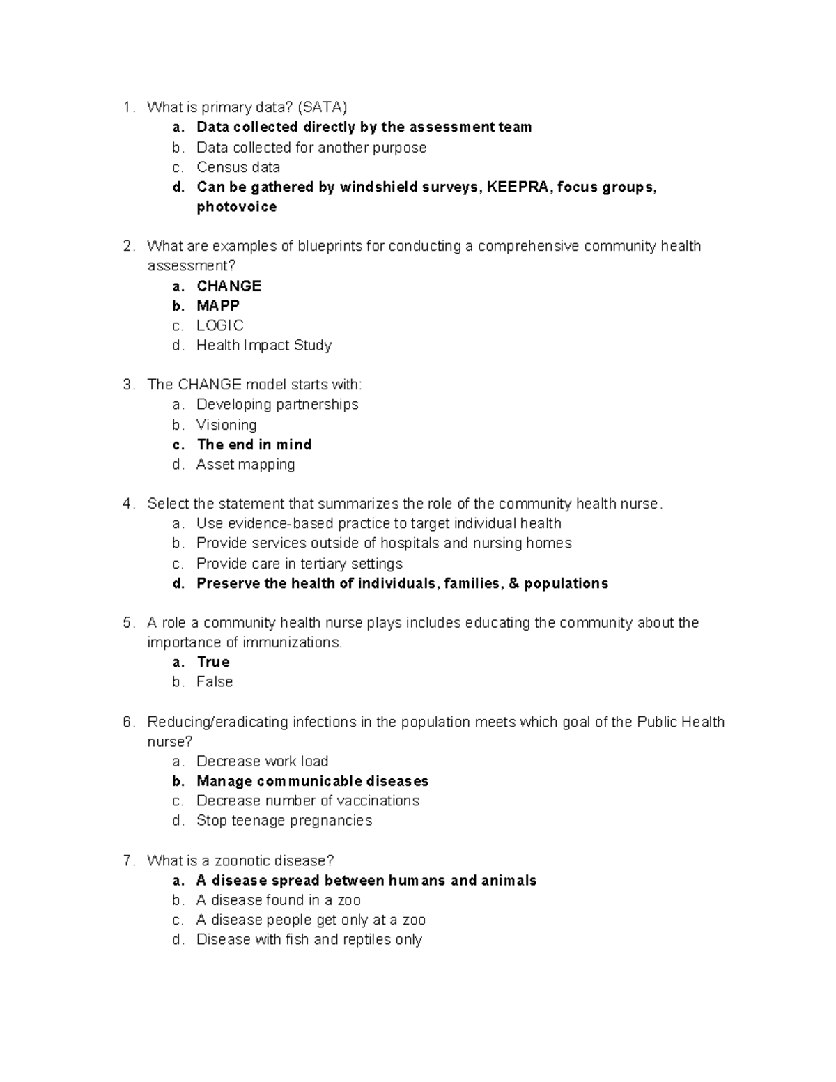 Community Health Kahoot - What is primary data? (SATA) a. Data ...