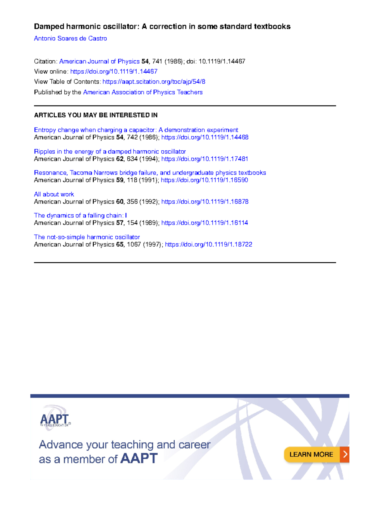 Damped Harmonic Oscillator (Discussion AAPT Paper) - Damped harmonic ...