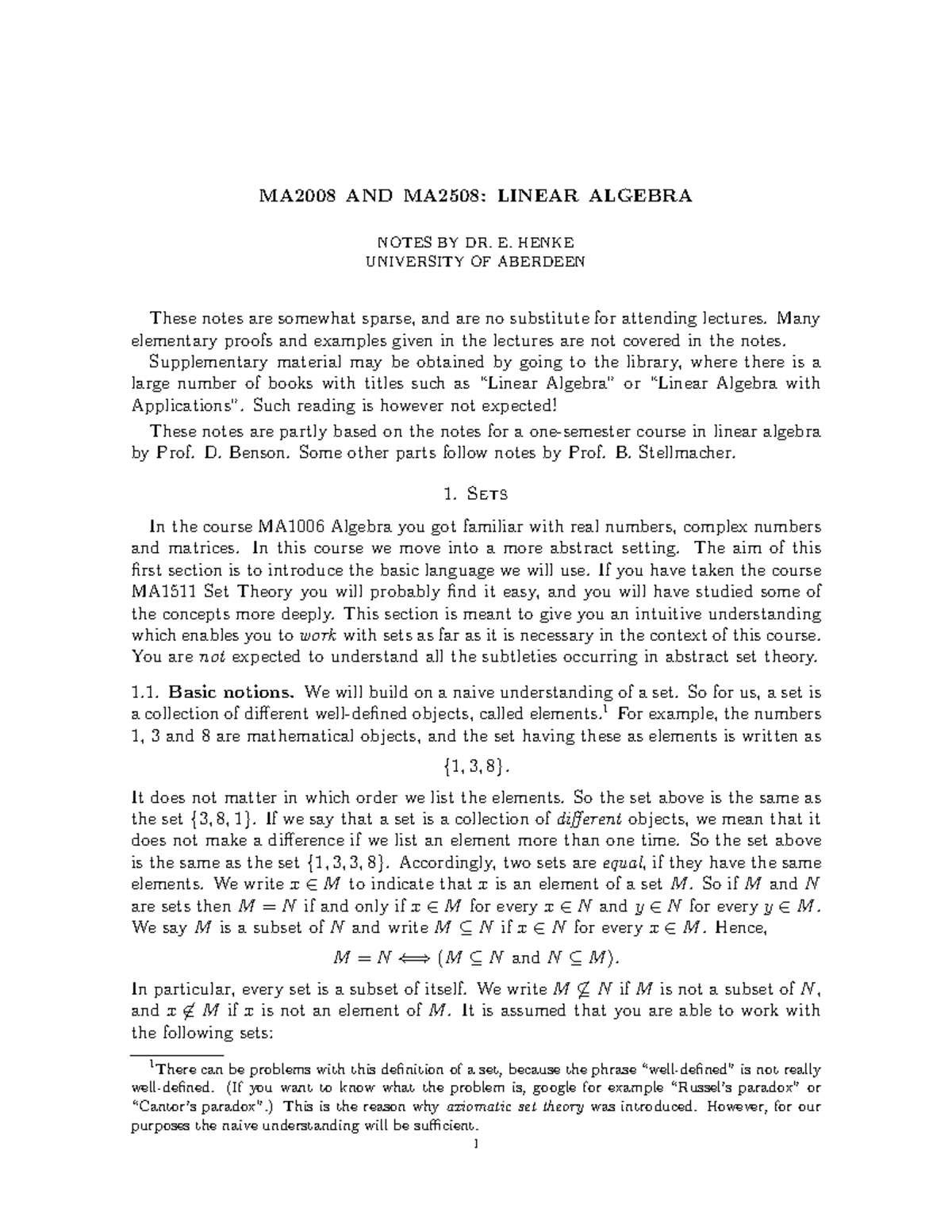 MA2508 course notes - NOTES BY DR. E. HENKE UNIVERSITY OF ABERDEEN ...