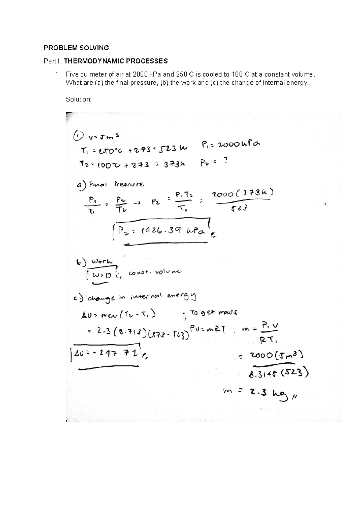 Assign 7 - Thermodynamic Processes and Rankine Cycle Problem Solving ...