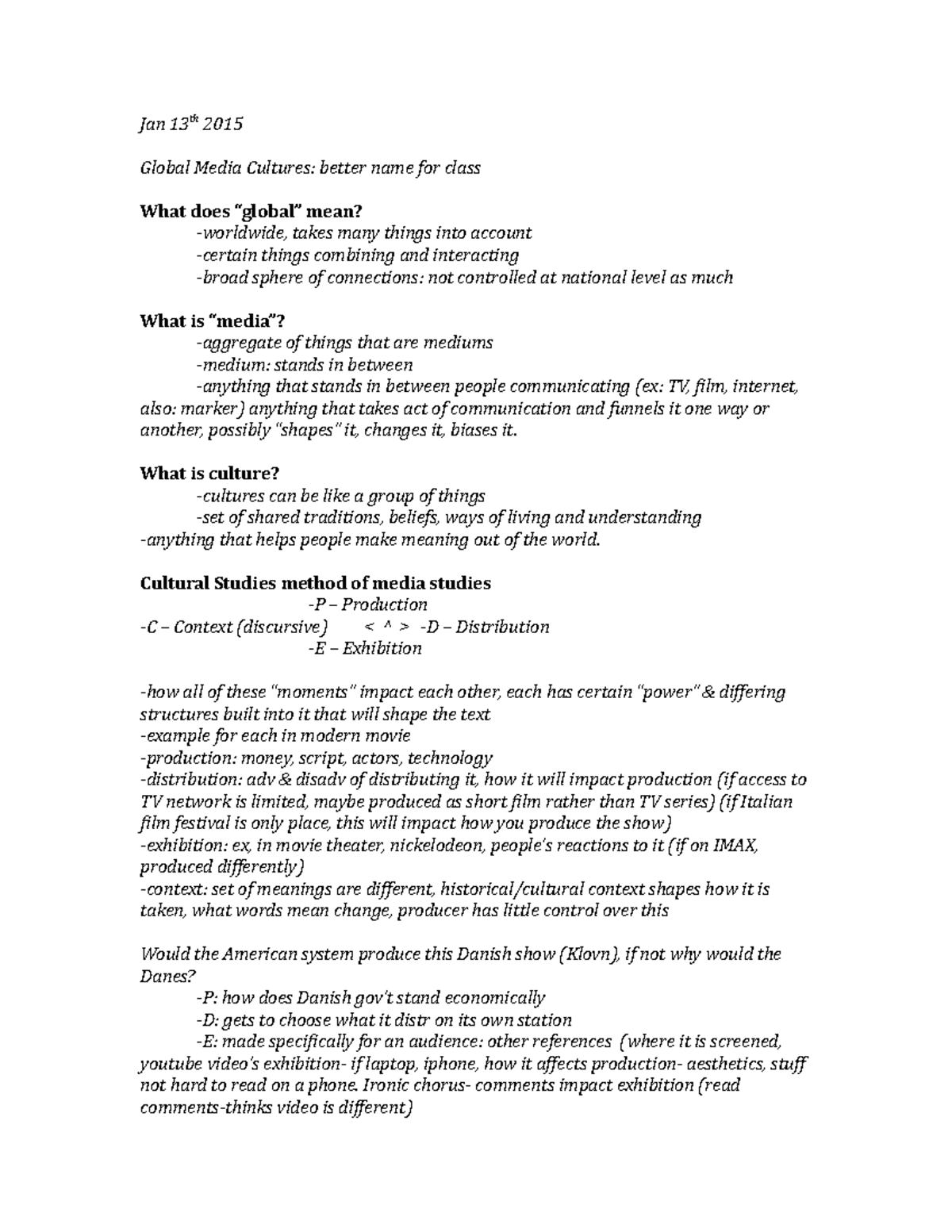 Globalization and the Media Entire class lecture notes Professor ...