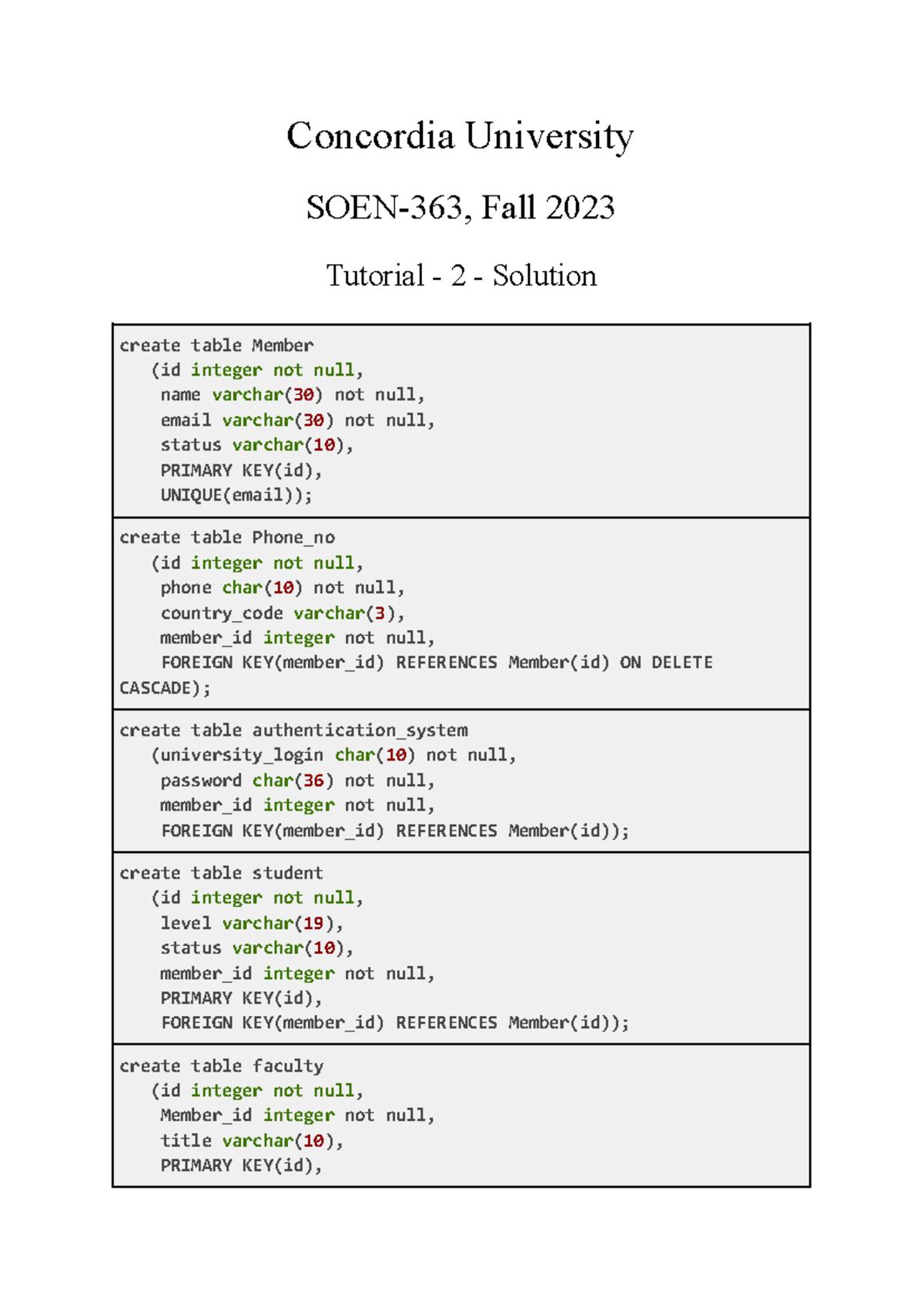 Tutorial Week 2 Solution - Concordia University SOEN-363, Fall 2023 Tutorial - 2 - Solution ...