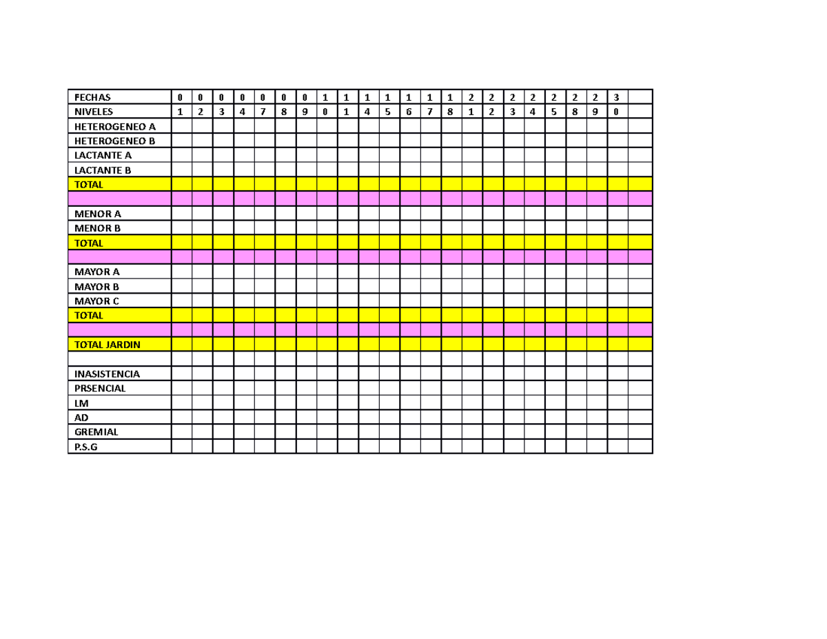 Calendario Asistencia - FECHAS 0 0 0 0 0 0 0 1 1 1 1 1 1 1 2 2 2 2 2 2 ...