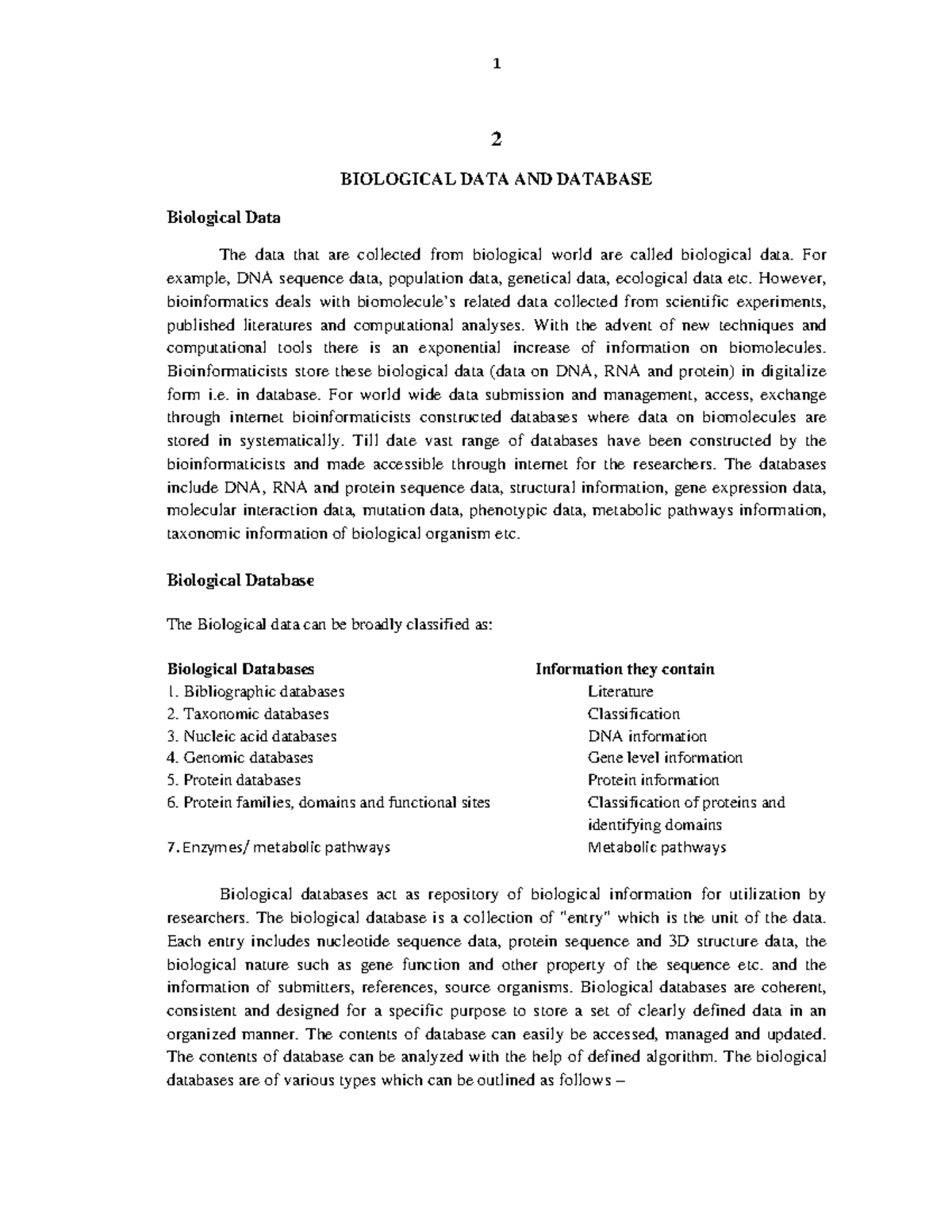 Database - jhjnn jhjnj gdgvgb bjn njnbh b - 2 BIOLOGICAL DATA AND ...