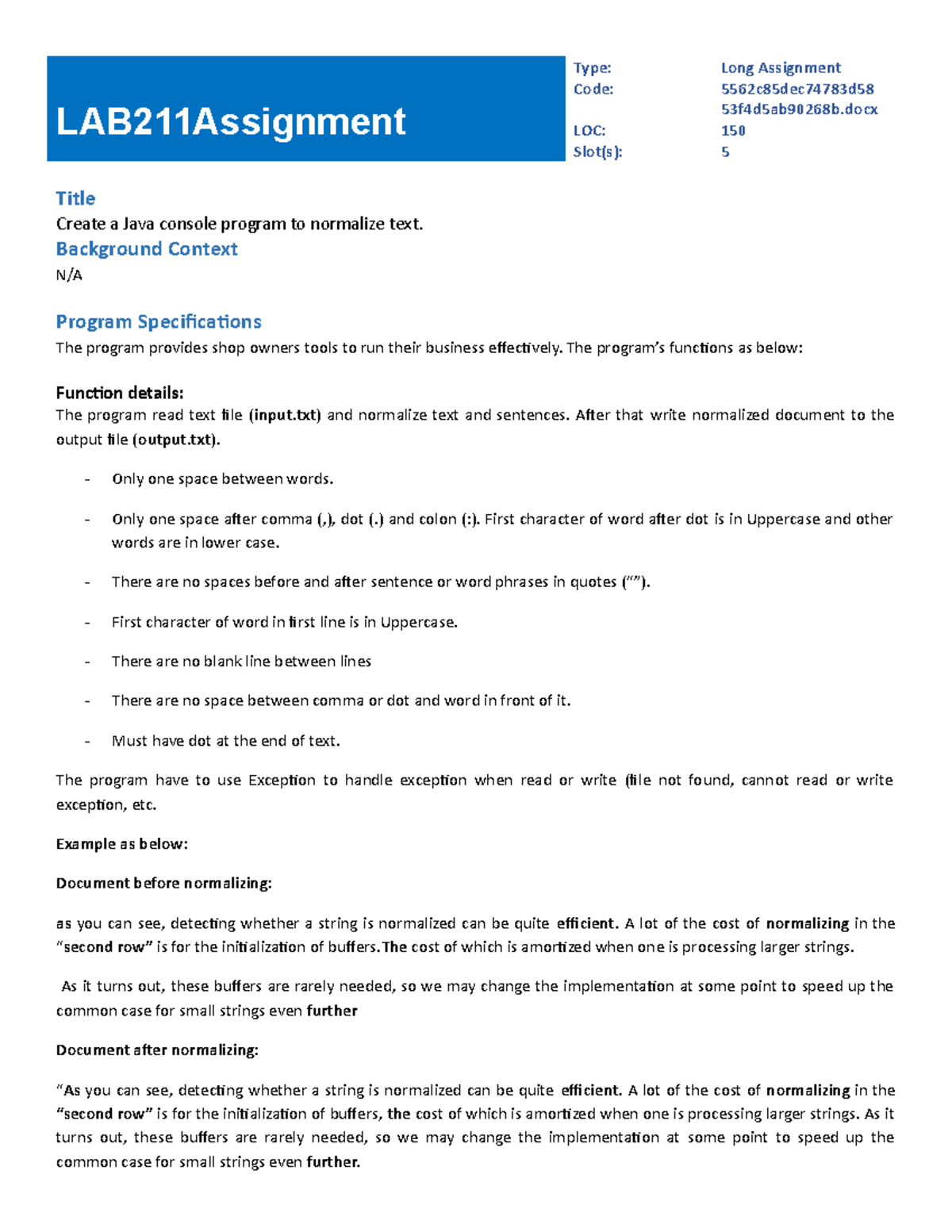 J1 - MON LAB - LAB211Assignment Type: Long Assignment Code: 5562c85dec74783d 53f4d5ab90268b LOC ...