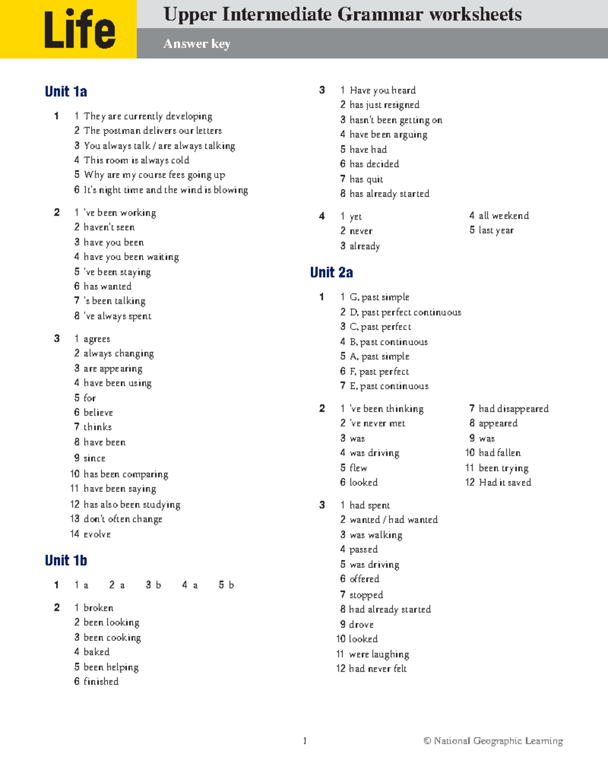 Upper-Intermediate Grammar Practice Worksheets Answer Key 0 - Life ...