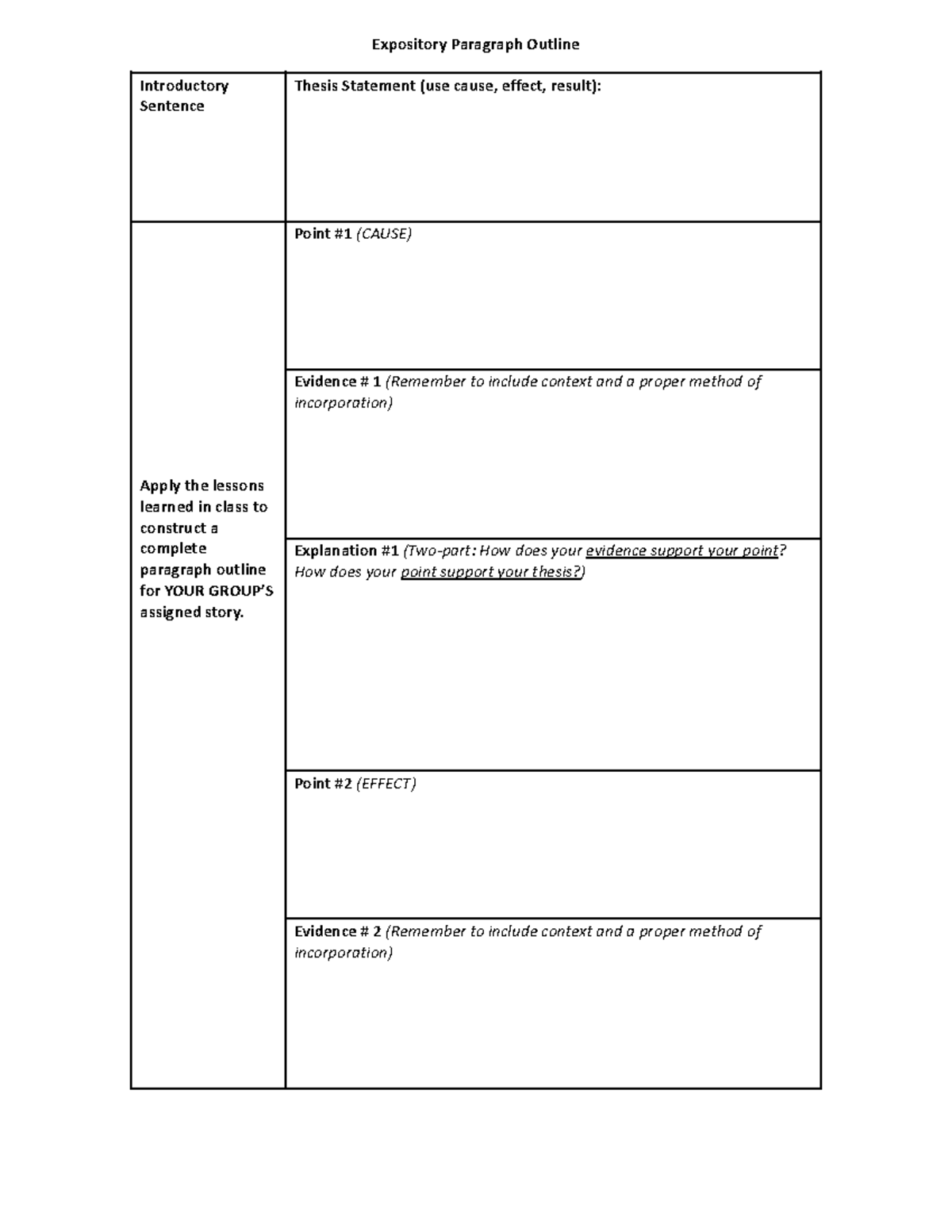 Keber Expository Paragraph Outline - Expository Paragraph Outline ...