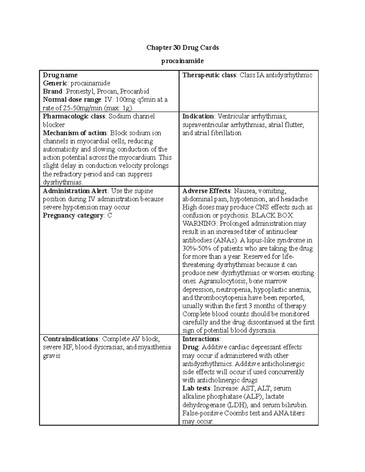Chapter 30 Drug Cards - Helpful homework for pharmacology - Chapter 30 ...