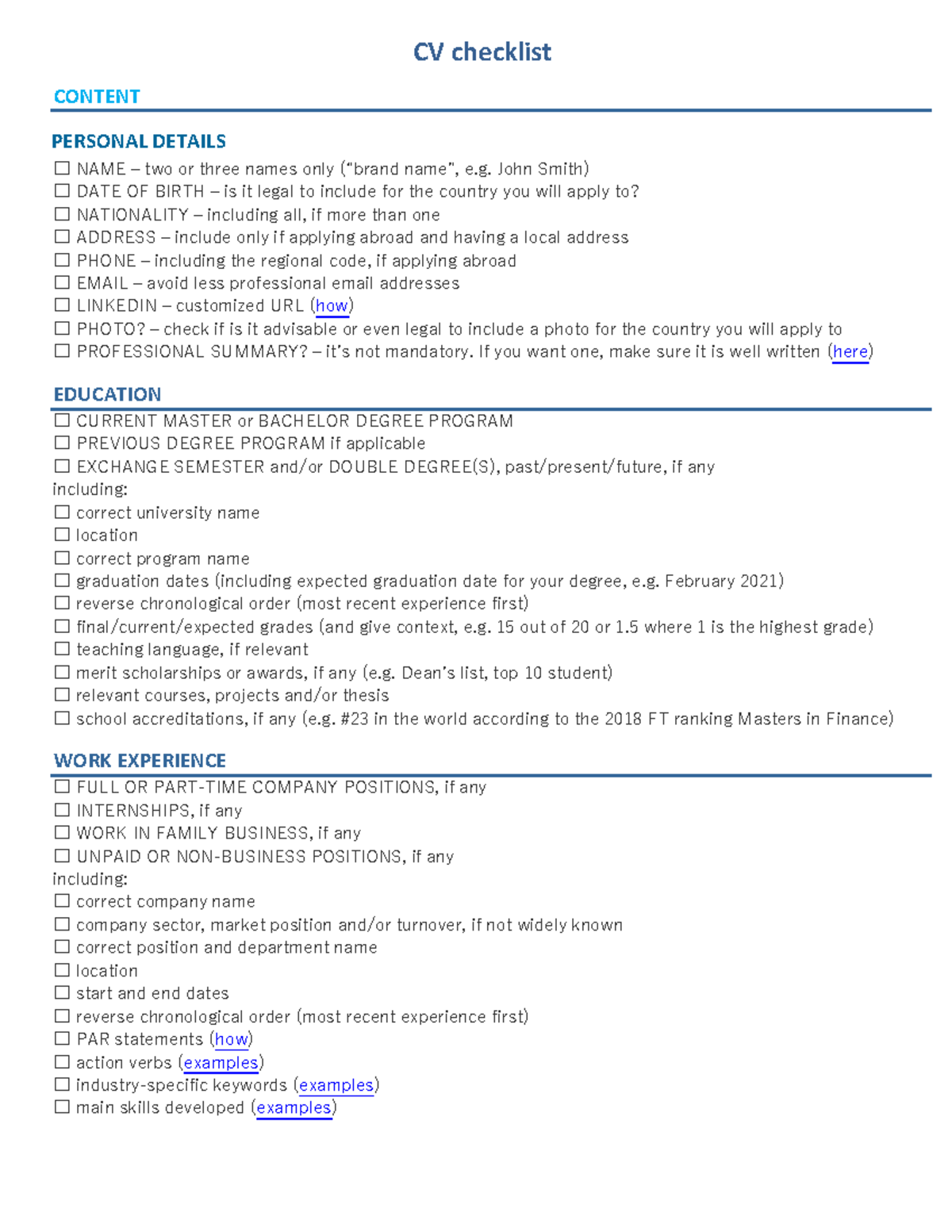 CV Checklist ATS - El gobierno de estados unidos se ha comprometido a ...