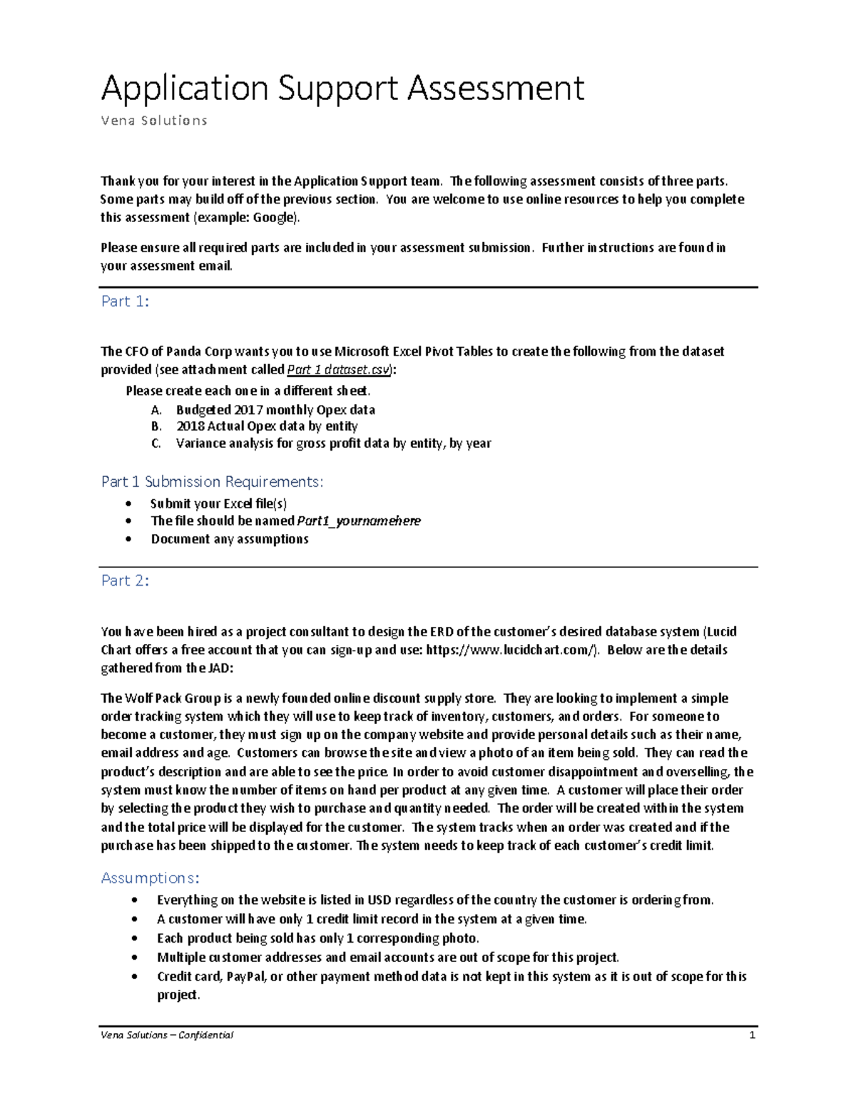 Application Support Assessment - Vena Solutions – Confidential 1 ...